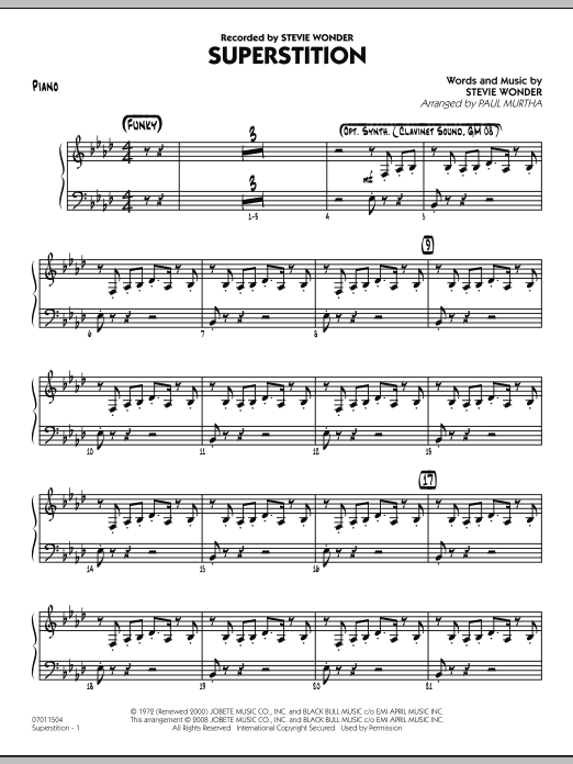 Superstition Piano Sheet Music Paul Murtha Jazz Ensemble Superstition Piano Sheet Music Paul Murtha Jazz Ensemble
