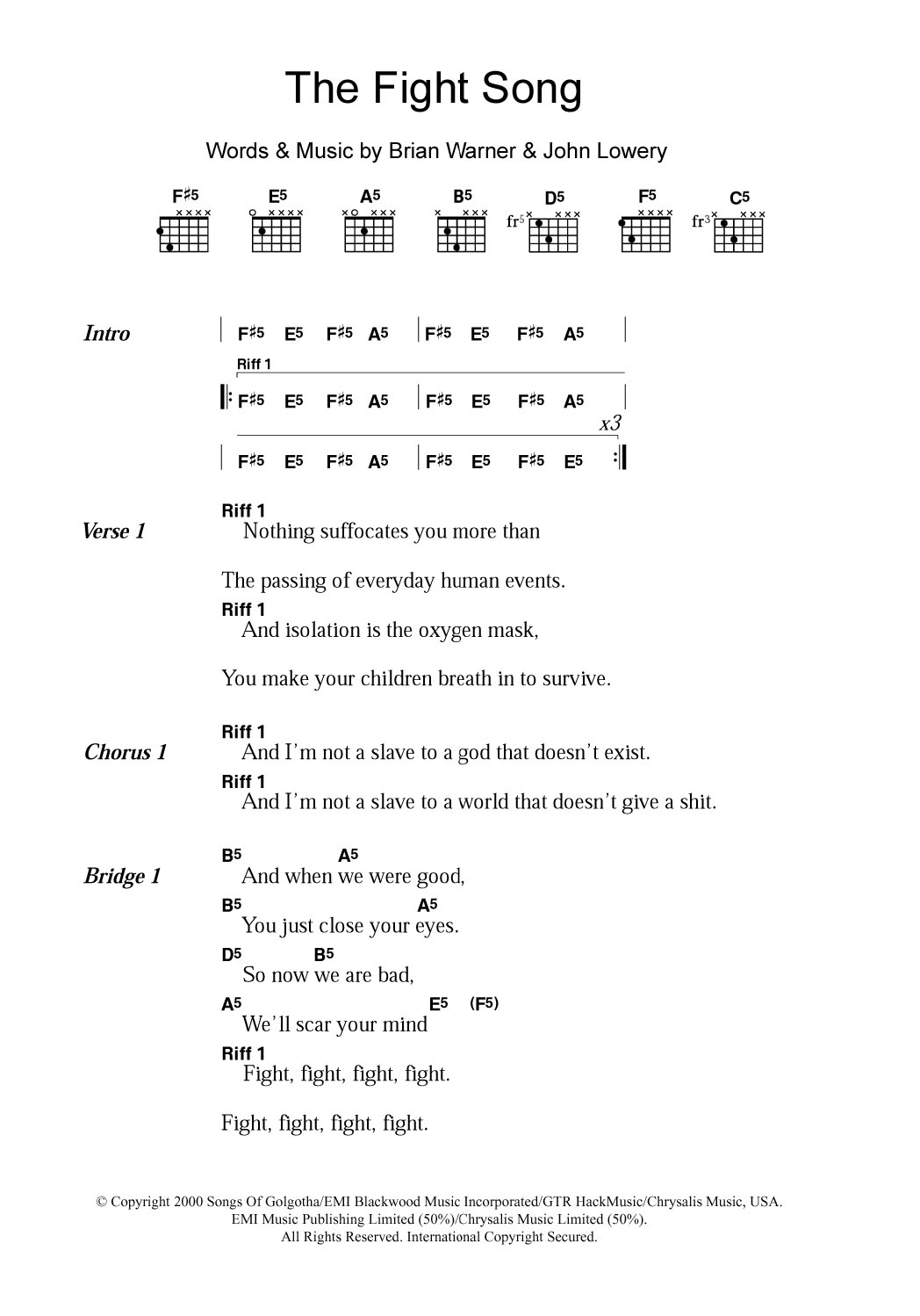 The Fight Song By Marilyn Manson Guitar Chords Lyrics Guitar Instructor