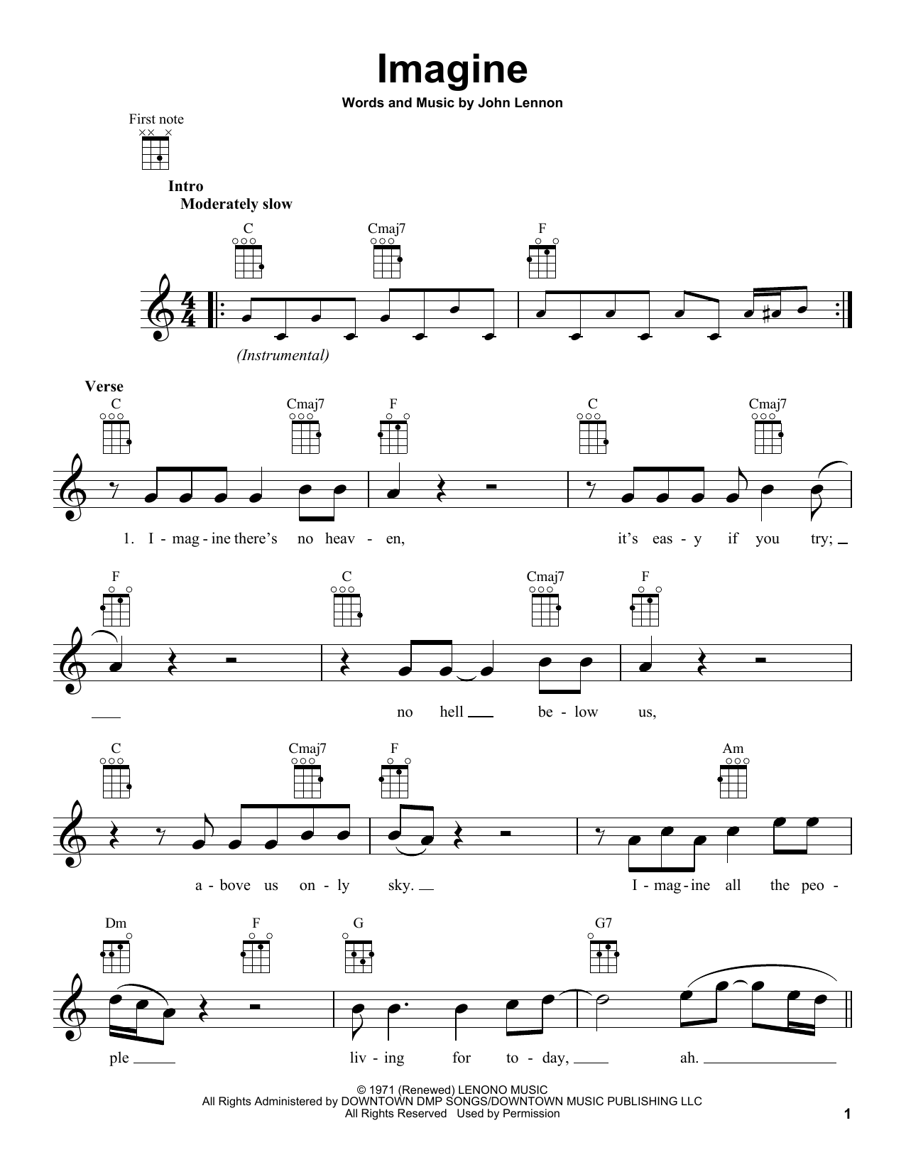 Imagine Sheet Music John Lennon Ukulele Imagine Sheet Music John Lennon Ukulele