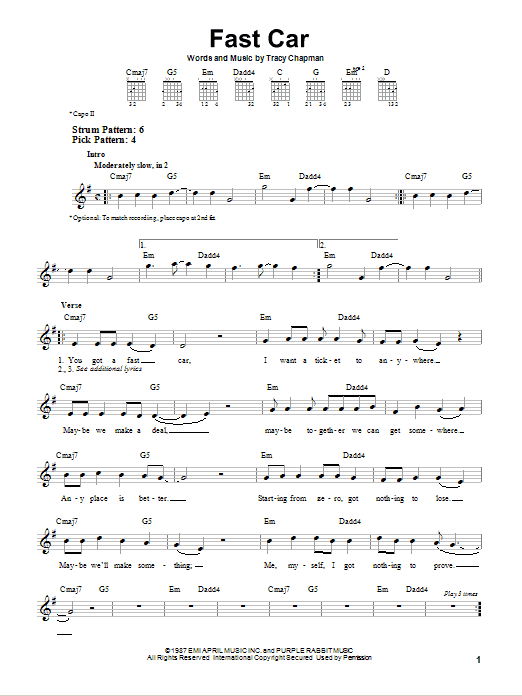 Fast Car By Tracy Chapman Easy Guitar Guitar Instructor