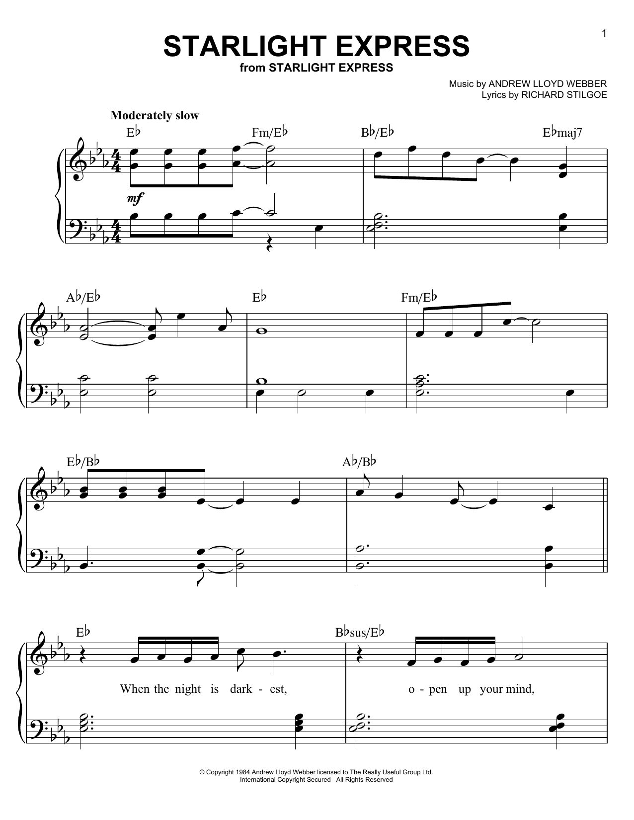 Starlight Express By Andrew Lloyd Webber Sheet Music For Easy Piano At