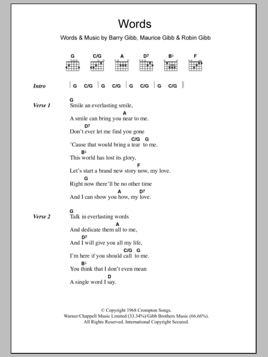 Words By Bee Gees Guitar Chords Lyrics Guitar Instructor Words By Bee Gees Guitar Chords Lyrics Guitar Instructor