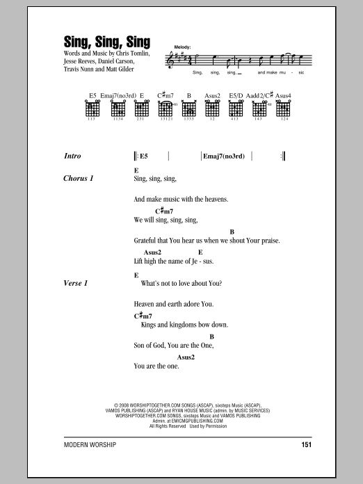 Sing Sing Sing By Chris Tomlin Guitar Chords Lyrics Guitar Instructor Sing Sing Sing By Chris Tomlin Guitar Chords Lyrics Guitar Instructor