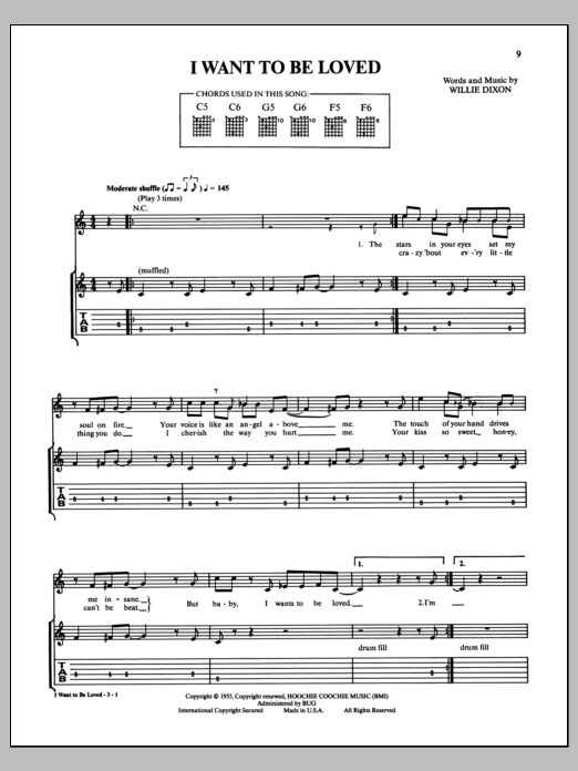 I Want To Be Loved By Muddy Waters Sheet Music For Guitar Tab At Sheet