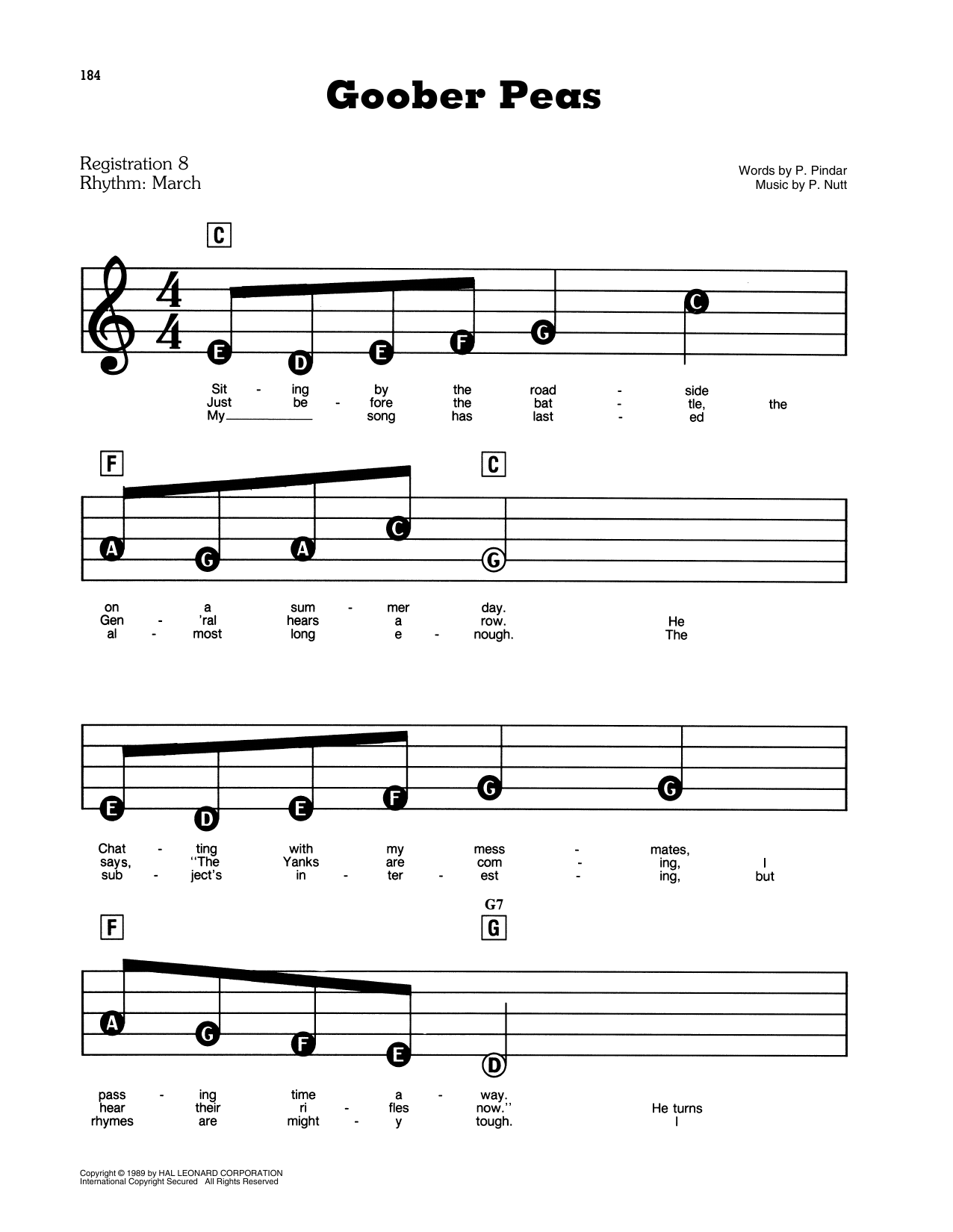 Goober Peas by P. Pindar and P. Nutt Sheet Music for E-Z Play Today at ...