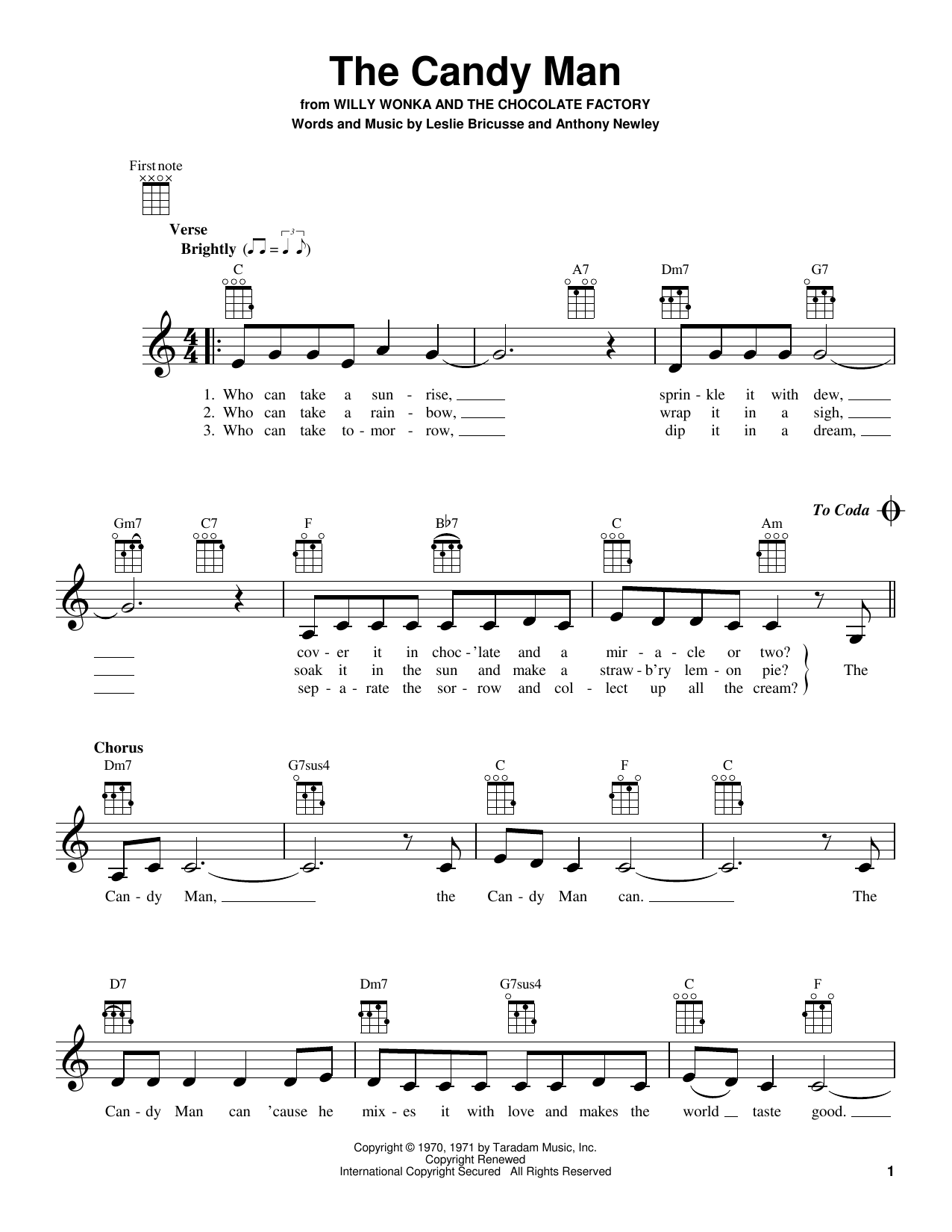 The Candy Man Sheet Music By Sammy Davis Jr Ukulele 196429 The Candy Man Sheet Music By Sammy Davis Jr Ukulele 196429