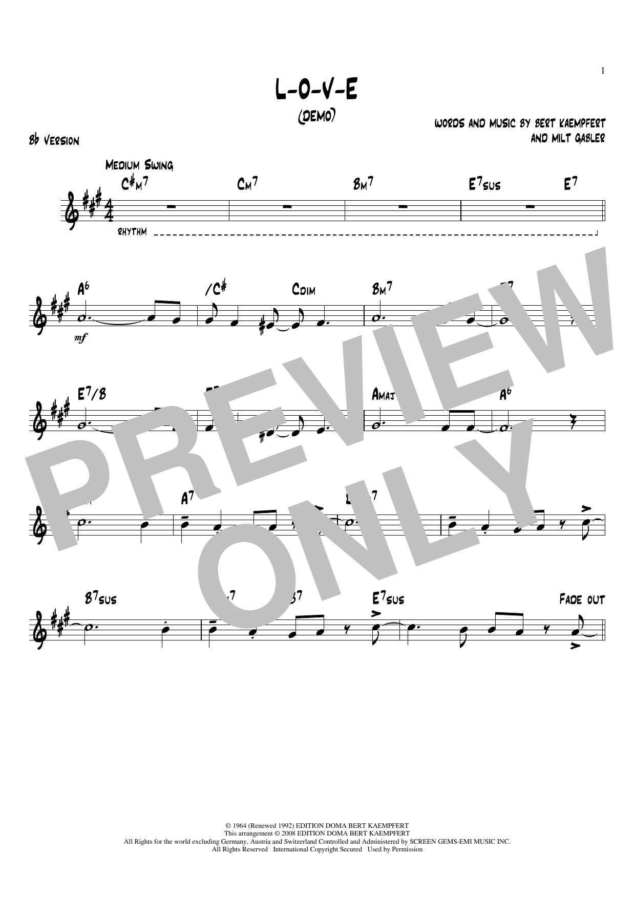 L-O-V-E (DEMO) Sheet Music | Nat King Cole | Jazz PlayAlong Bb Inst. Demo PlayAlong