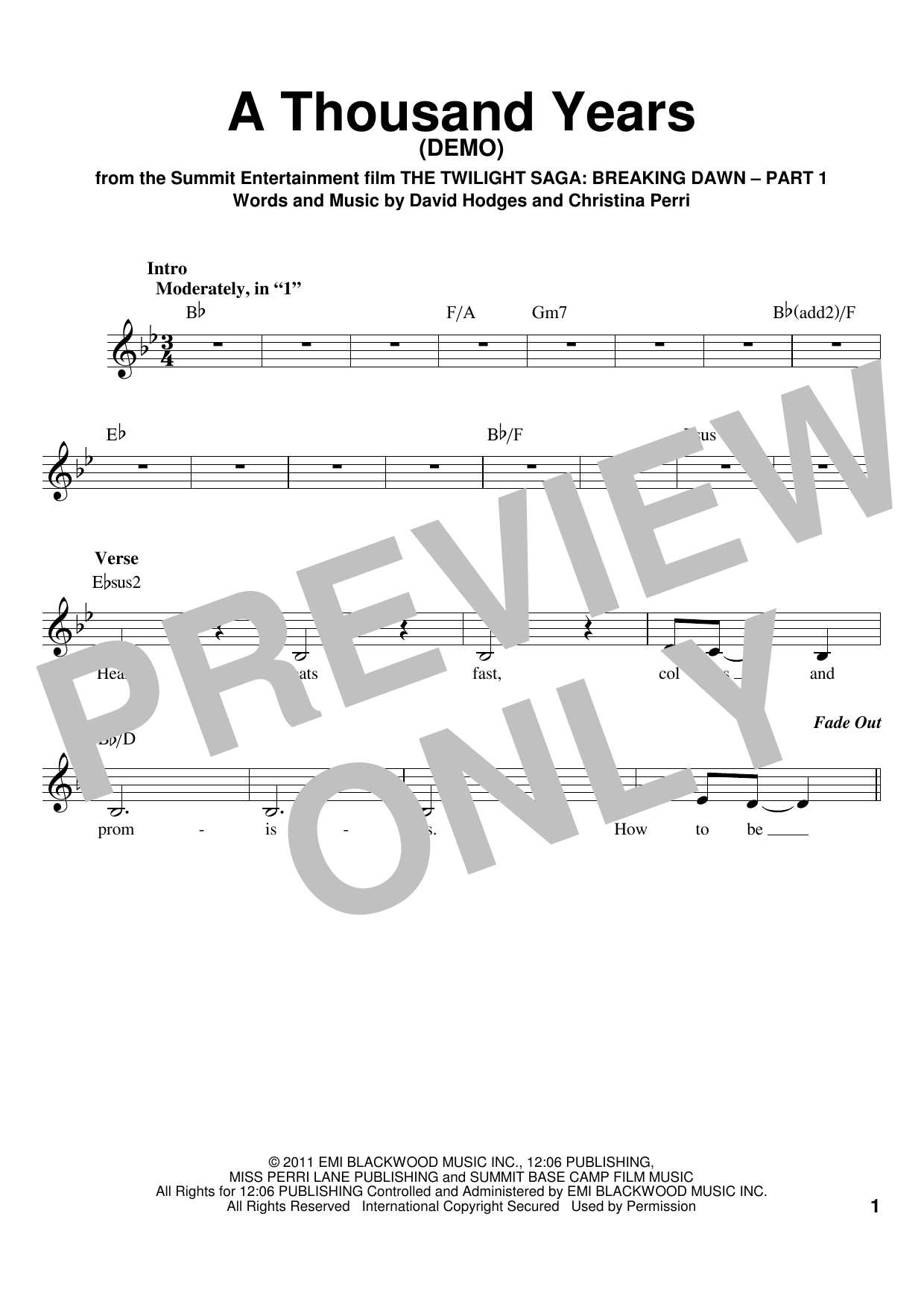 A Thousand Years (DEMO) Sheet Music | Christina Perri | Pro Vocal Women ...