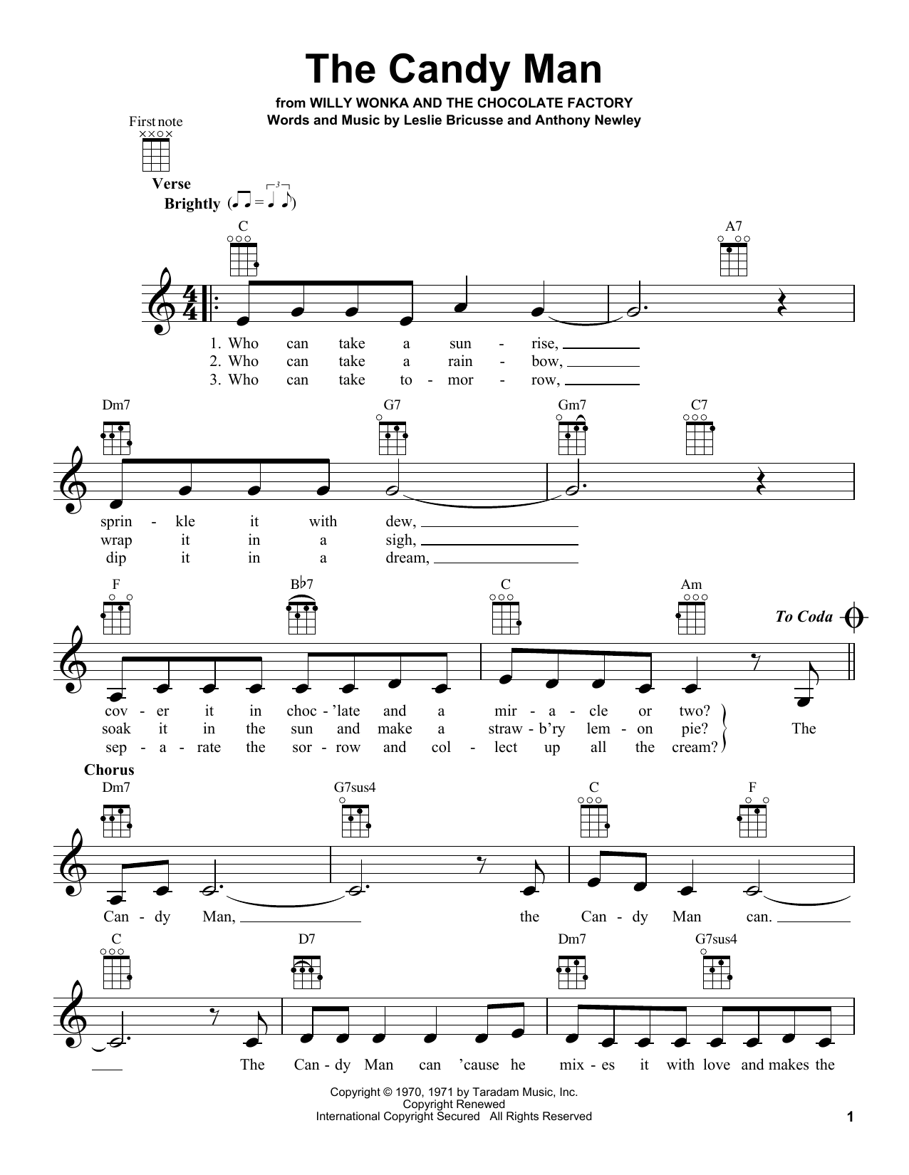 The Candy Man Sheet Music Sammy Davis Jr Ukulele The Candy Man Sheet Music Sammy Davis Jr Ukulele