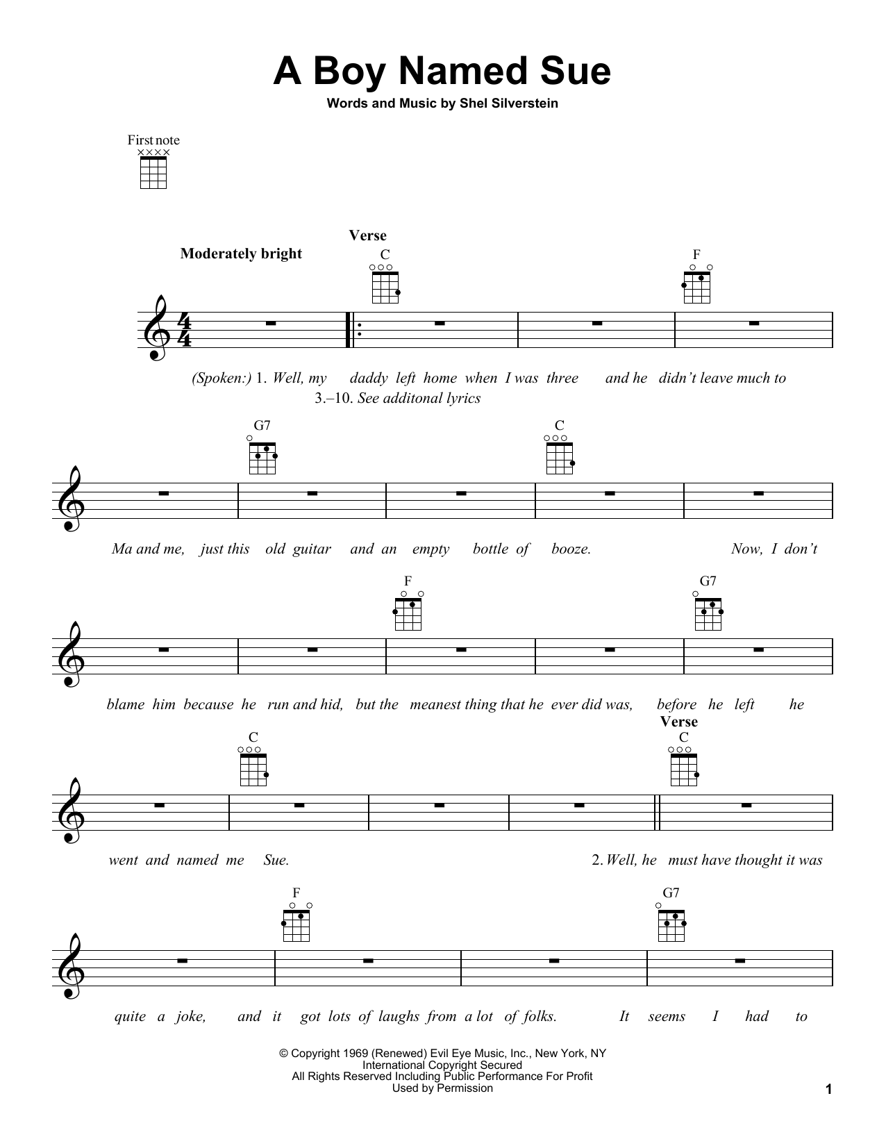 A Boy Named Sue By Johnny Cash Sheet Music For Ukulele At Sheet Music A Boy Named Sue By Johnny Cash Sheet Music For Ukulele At Sheet Music