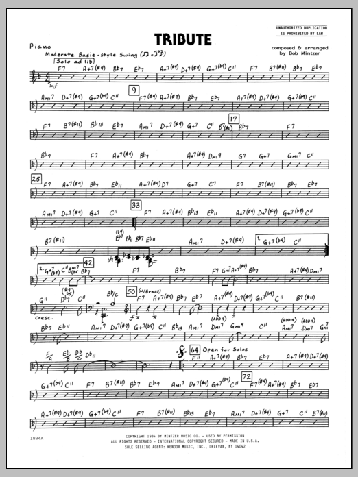 Tribute - Piano Sheet Music | Bob Mintzer | Jazz Ensemble