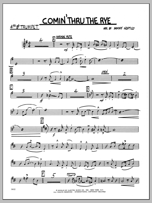 Comin' Through The Rye - 4th Bb Trumpet Sheet Music | Sammy Nestico ...