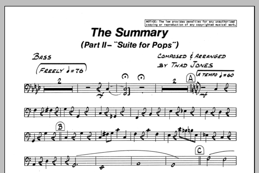 The Summary - Bass Sheet Music | Thad Jones | Jazz Ensemble
