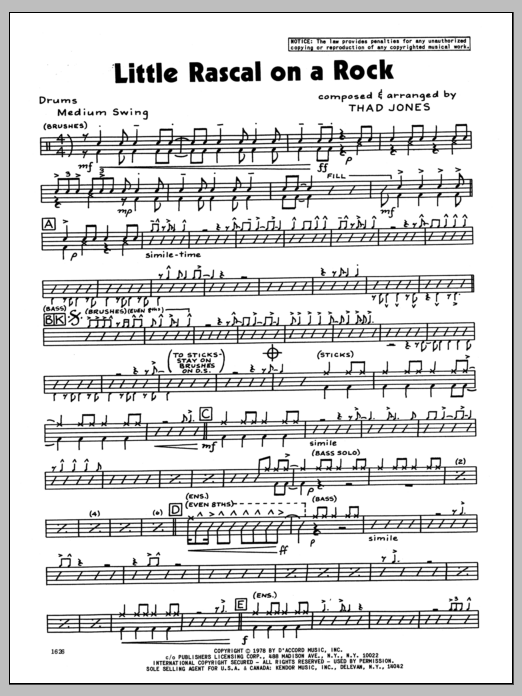 Little Rascal On A Rock - Drums Sheet Music | Thad Jones | Jazz Ensemble