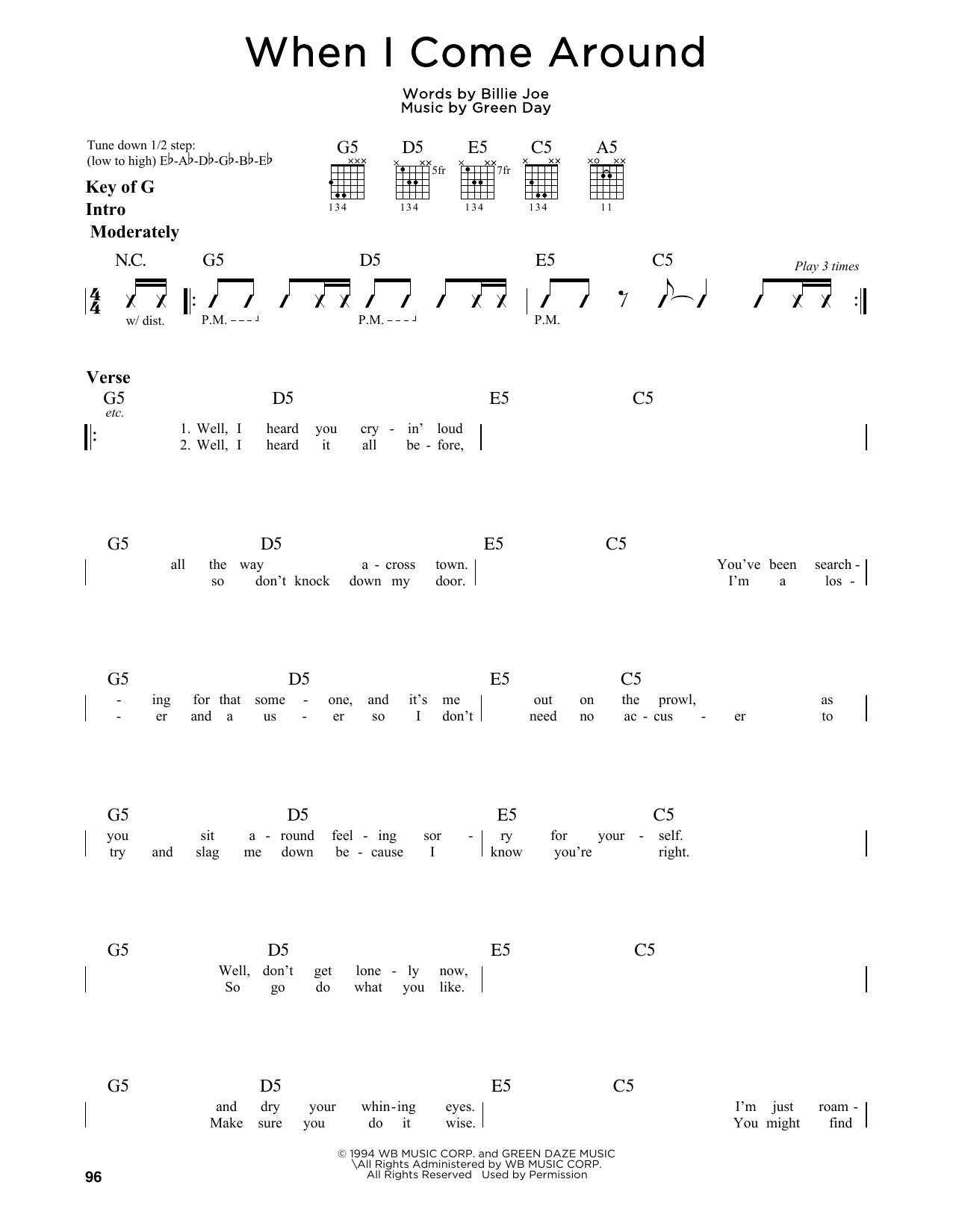 When I Come Around By Green Day Guitar Lead Sheet Guitar Instructor When I Come Around By Green Day Guitar Lead Sheet Guitar Instructor
