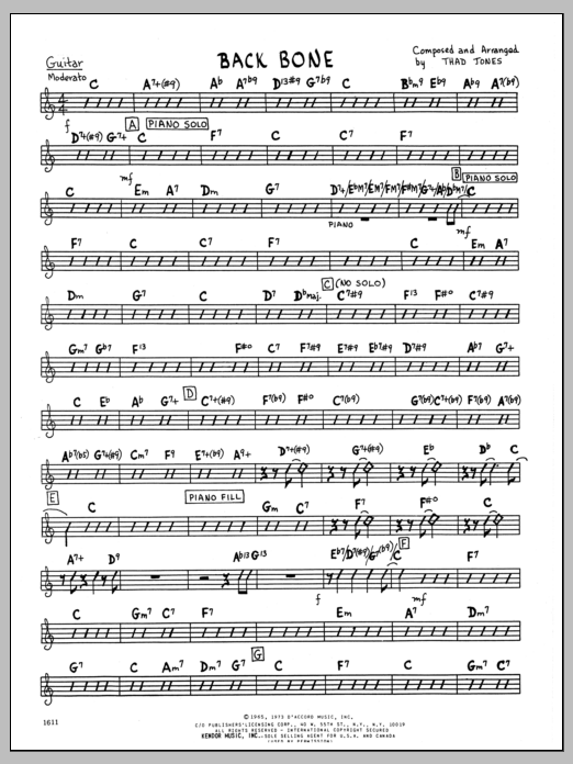 Back Bone - Guitar Sheet Music | Thad Jones | Jazz Ensemble