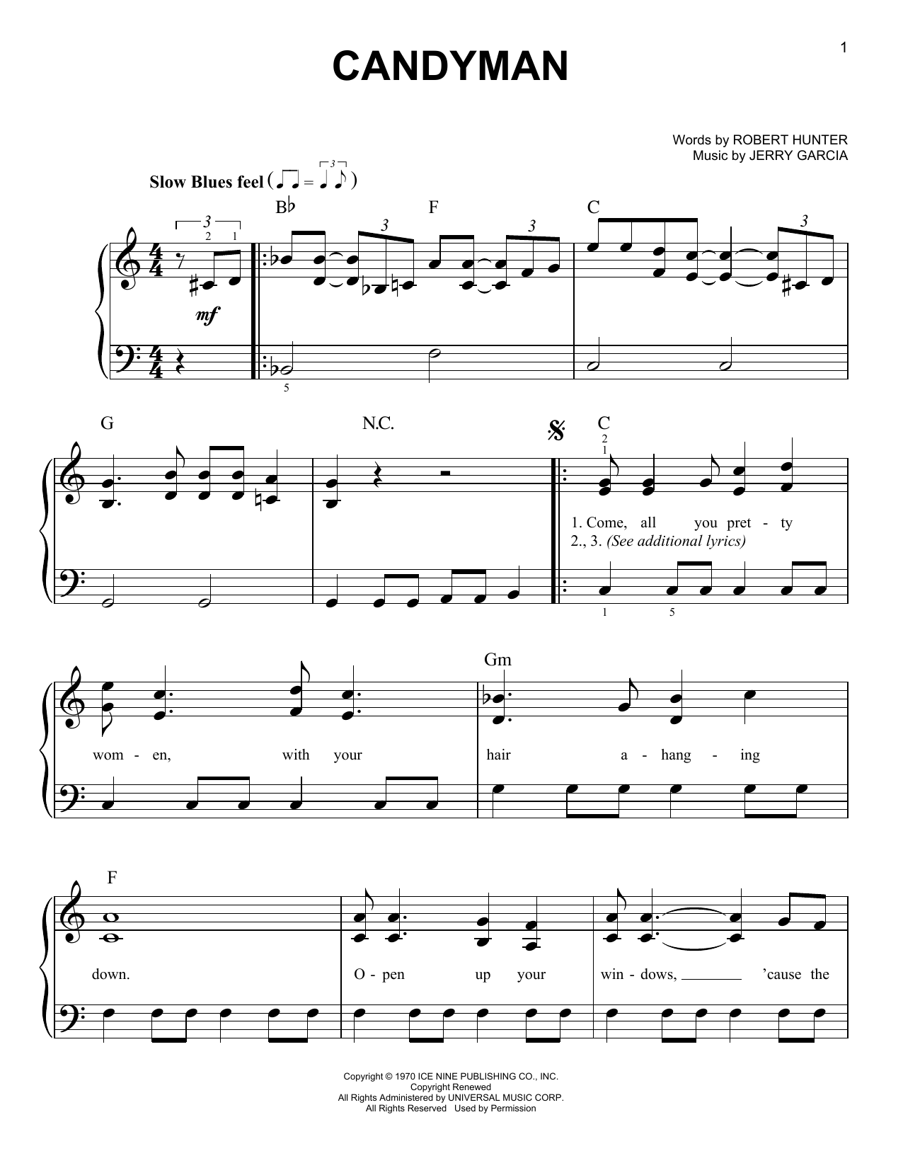 Candyman Sheet Music Grateful Dead Easy Piano