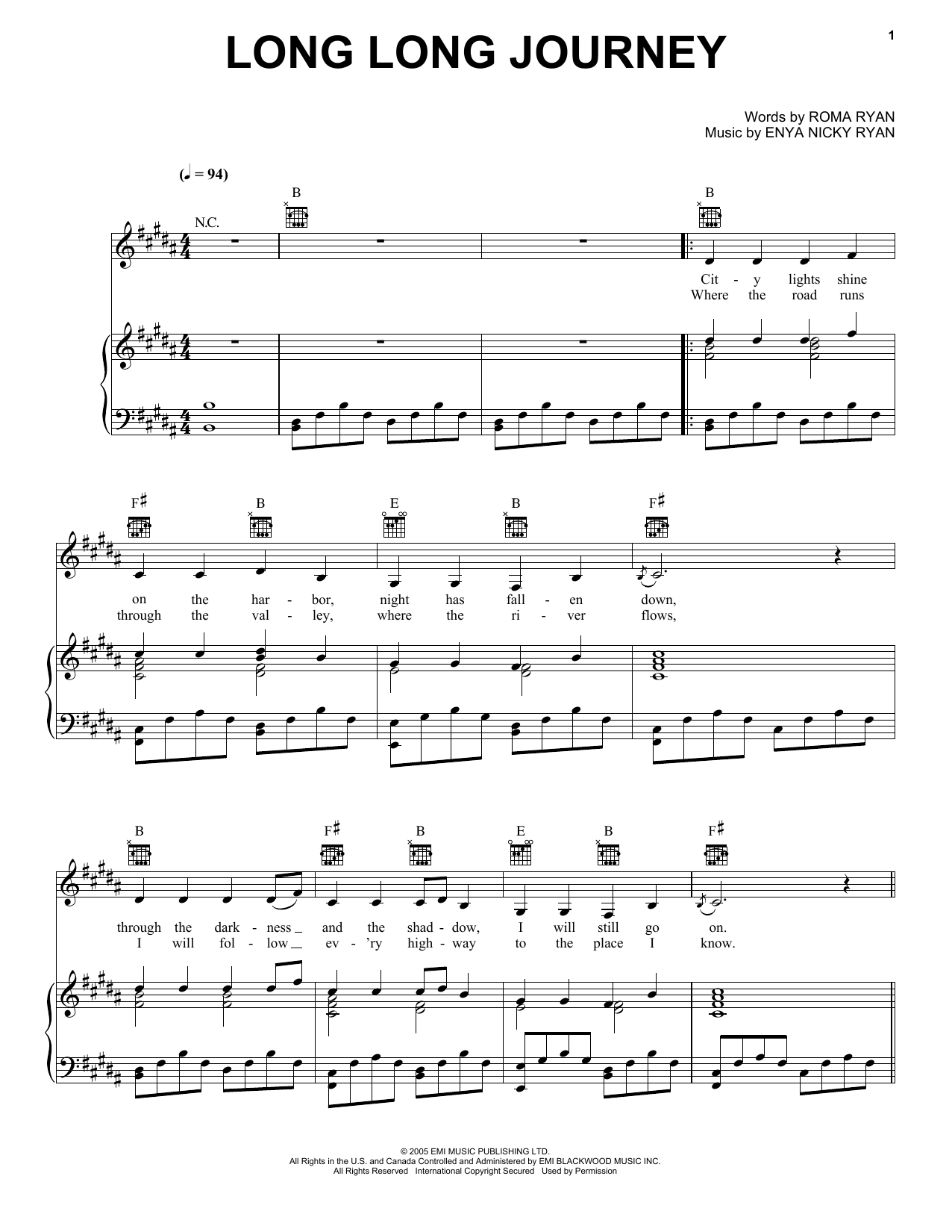 Long Long Journey Sheet Music Enya Piano Vocal Guitar Chords Long Long Journey Sheet Music Enya Piano Vocal Guitar Chords