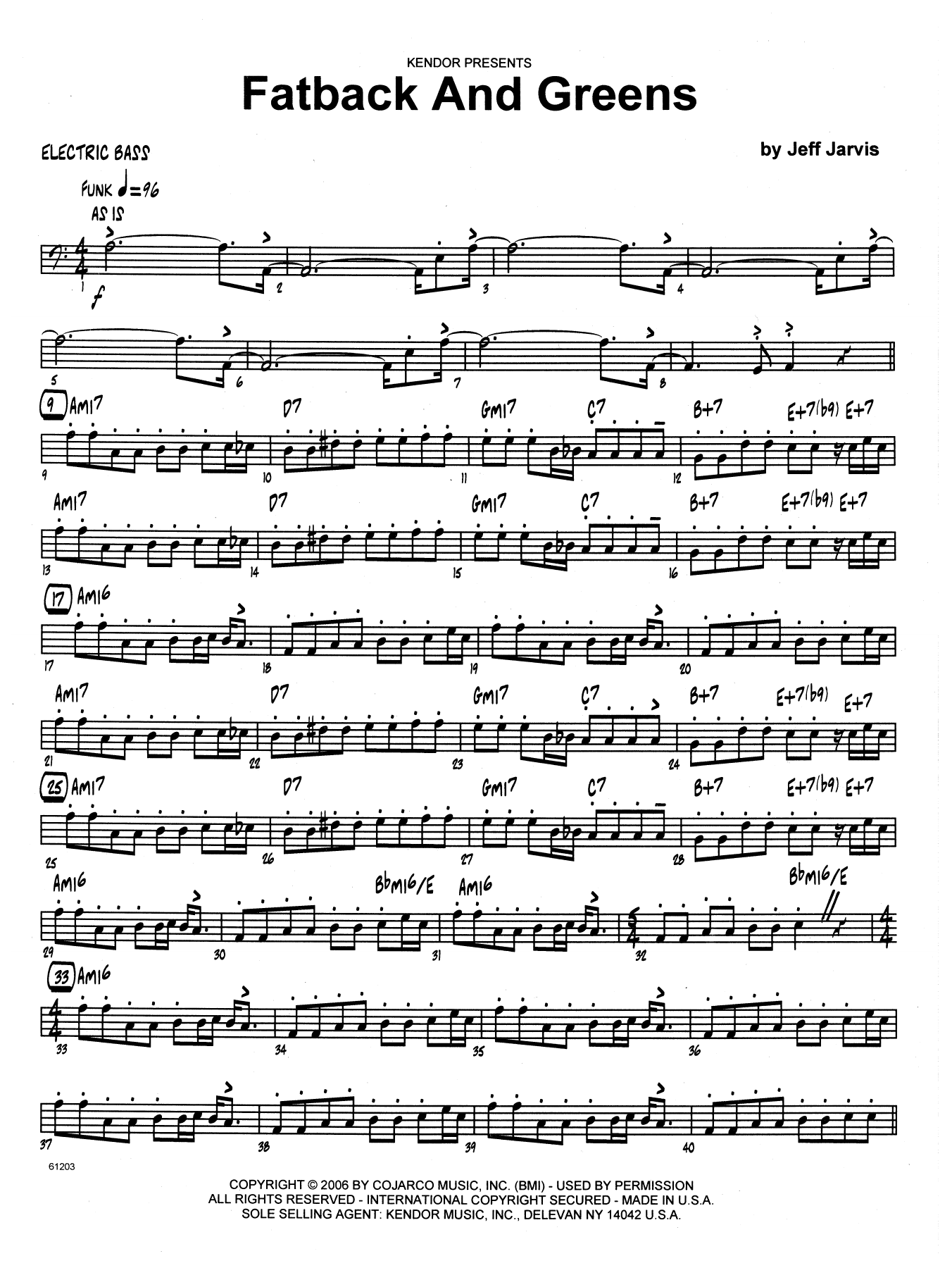 Fatback And Greens - Bass Sheet Music | Jeff Jarvis | Jazz Ensemble