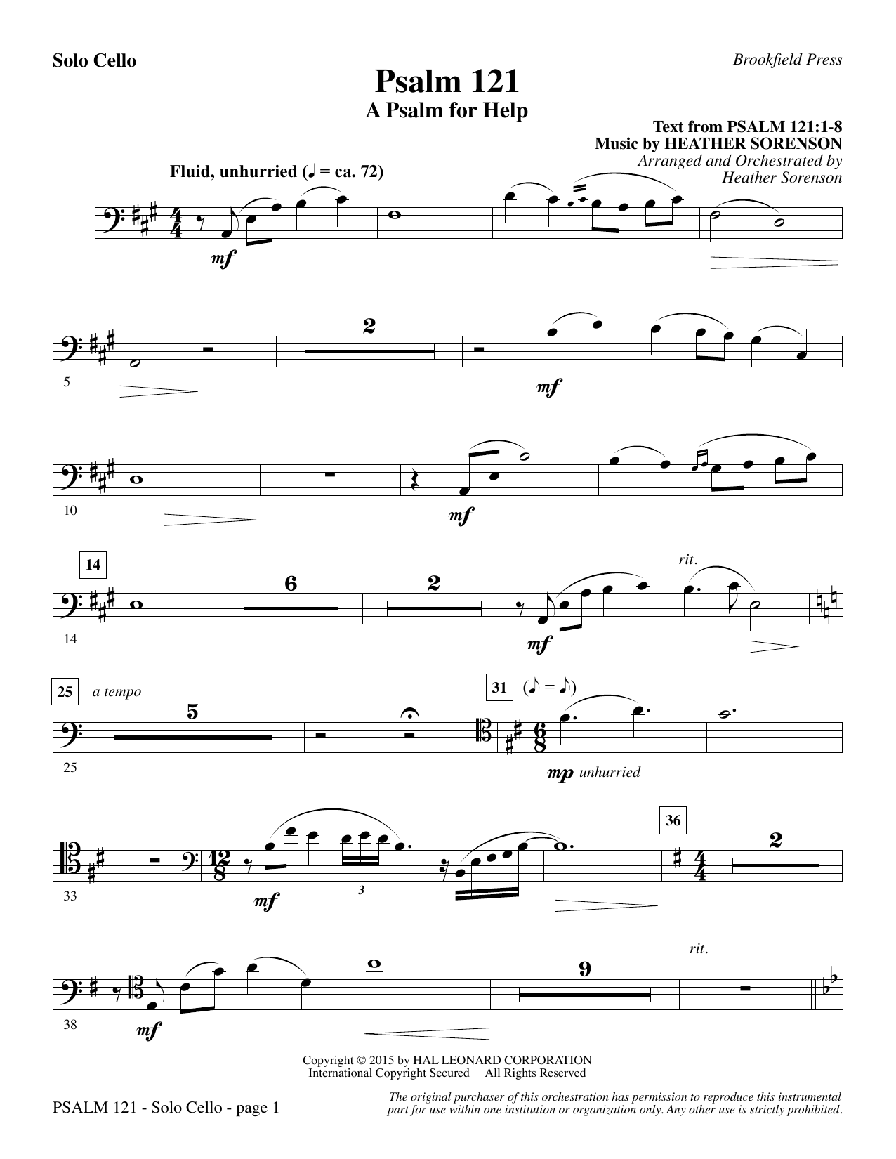 Psalm 121 A Psalm For Help Solo Cello Sheet Music Heather