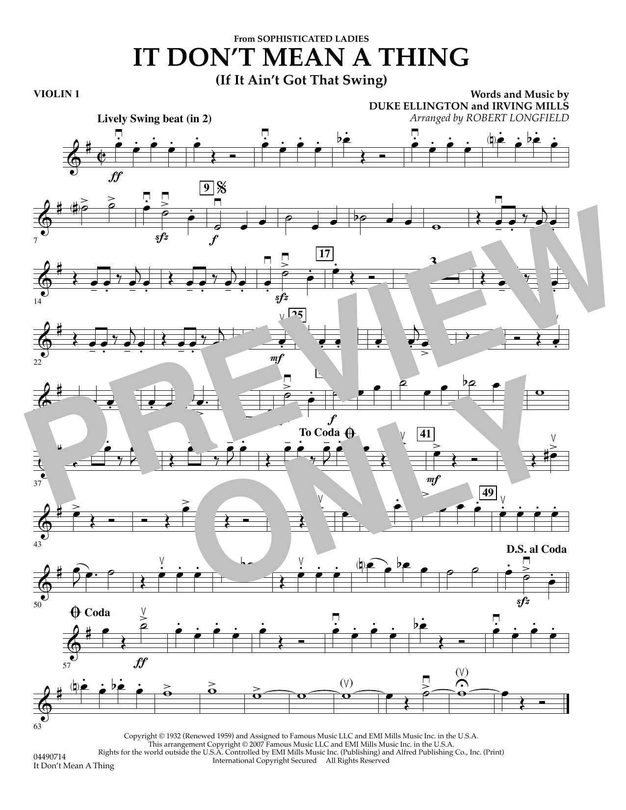 It Don t Mean A Thing Violin 1 Sheet Music Robert Longfield Orchestra