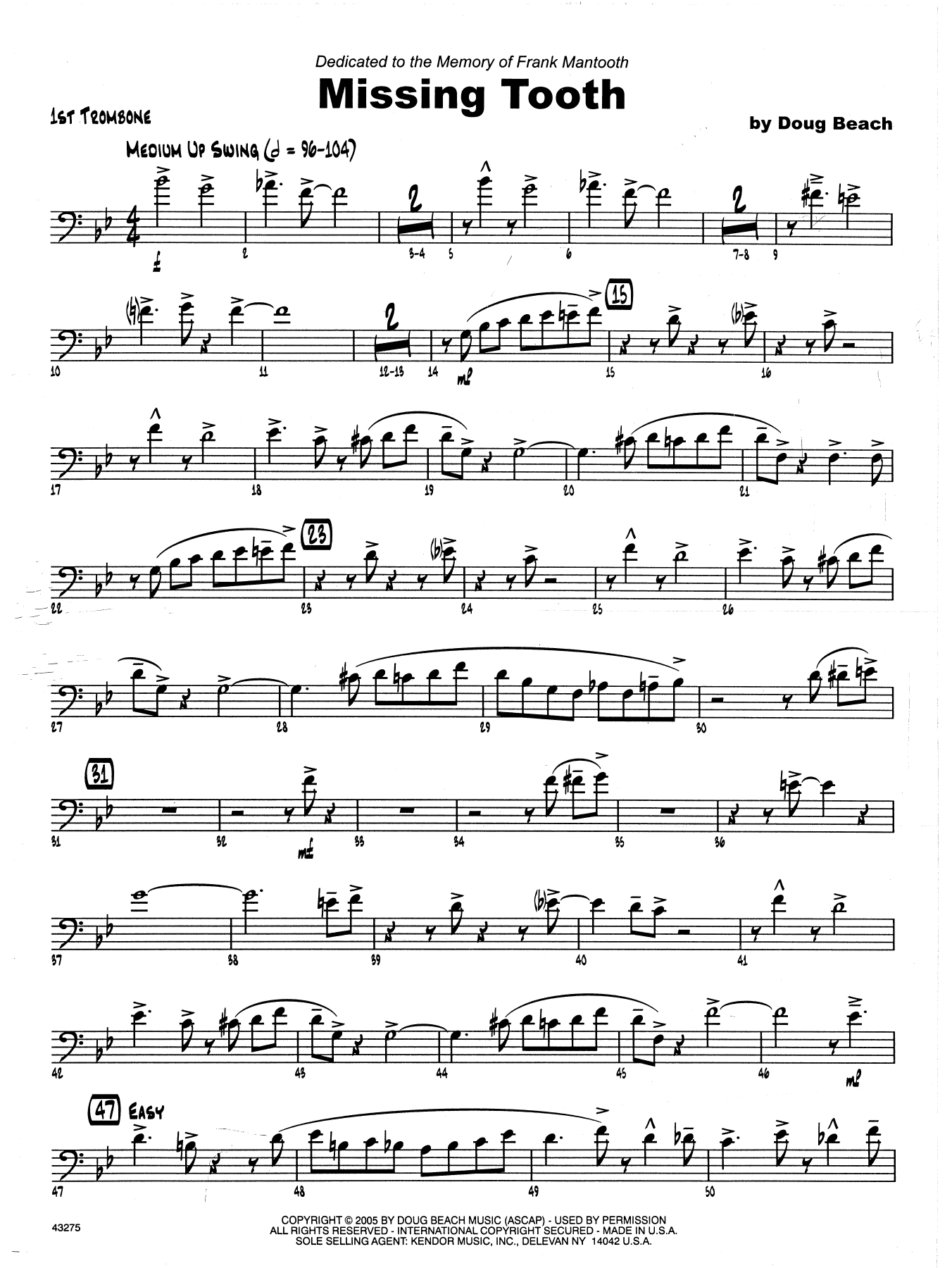 Missing Tooth - 1st Trombone Sheet Music | Doug Beach | Jazz Ensemble