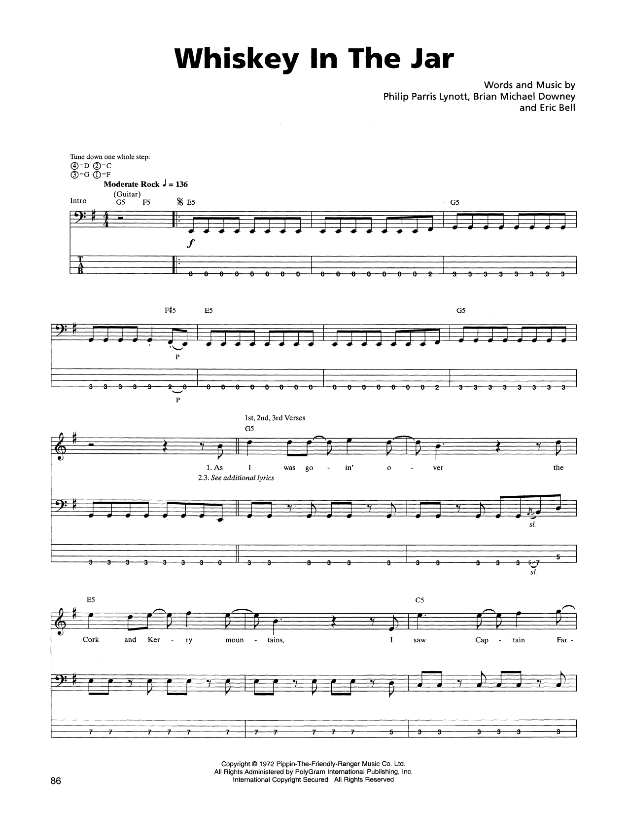 Whiskey In The Jar By Metallica Sheet Music For Bass Guitar Tab At