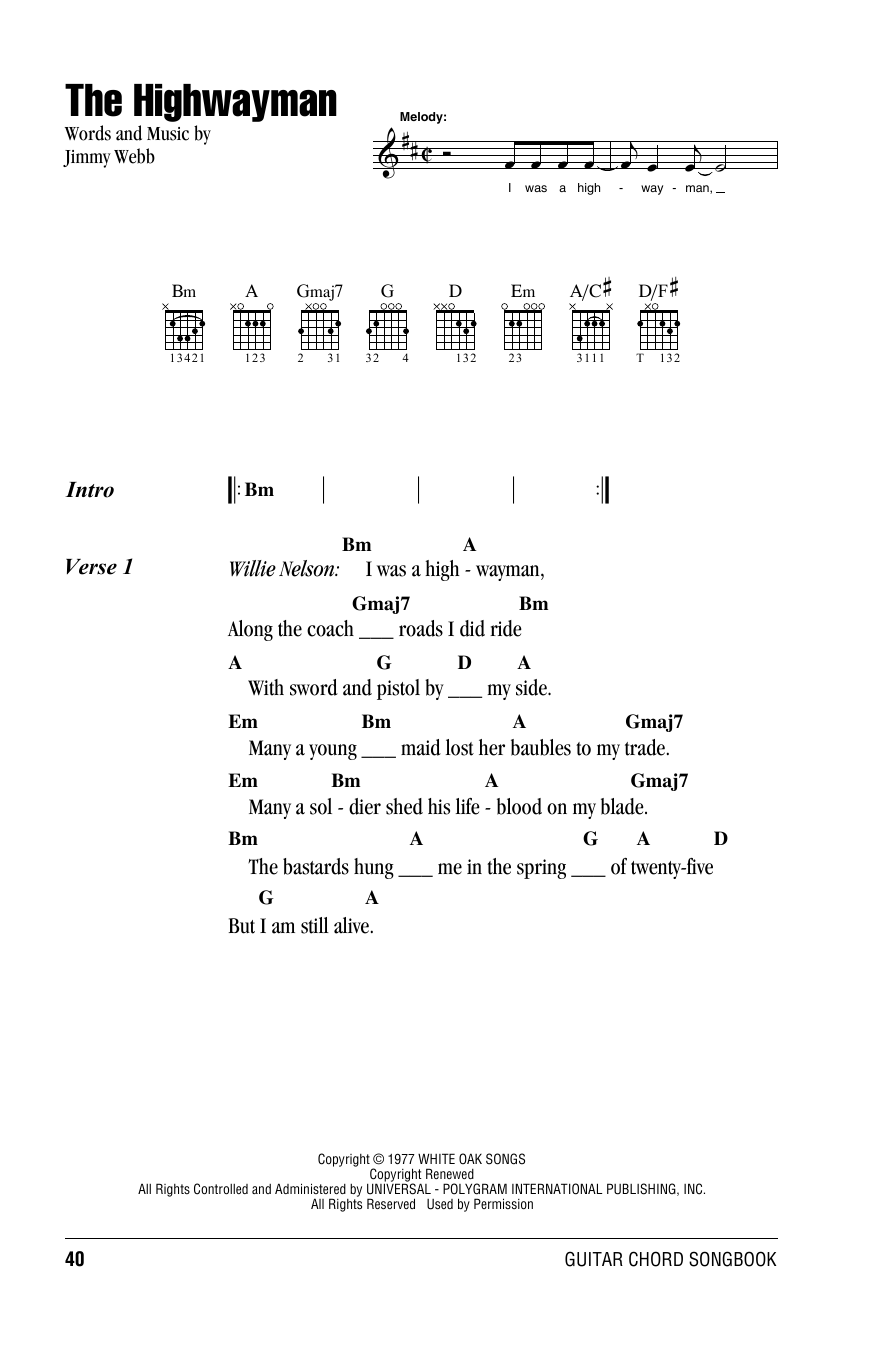 The Highwayman By Highwaymen Guitar Chords Lyrics Guitar Instructor The Highwayman By Highwaymen Guitar Chords Lyrics Guitar Instructor