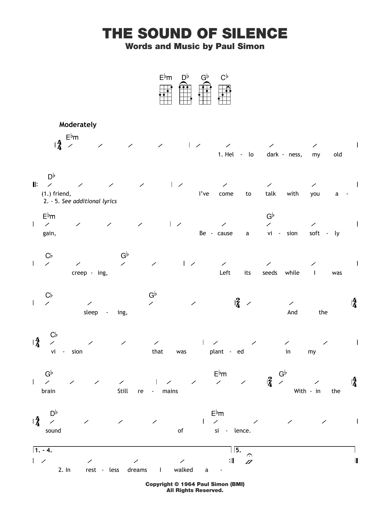 The Sound Of Silence By Simon Garfunkel Sheet Music For Ukulele