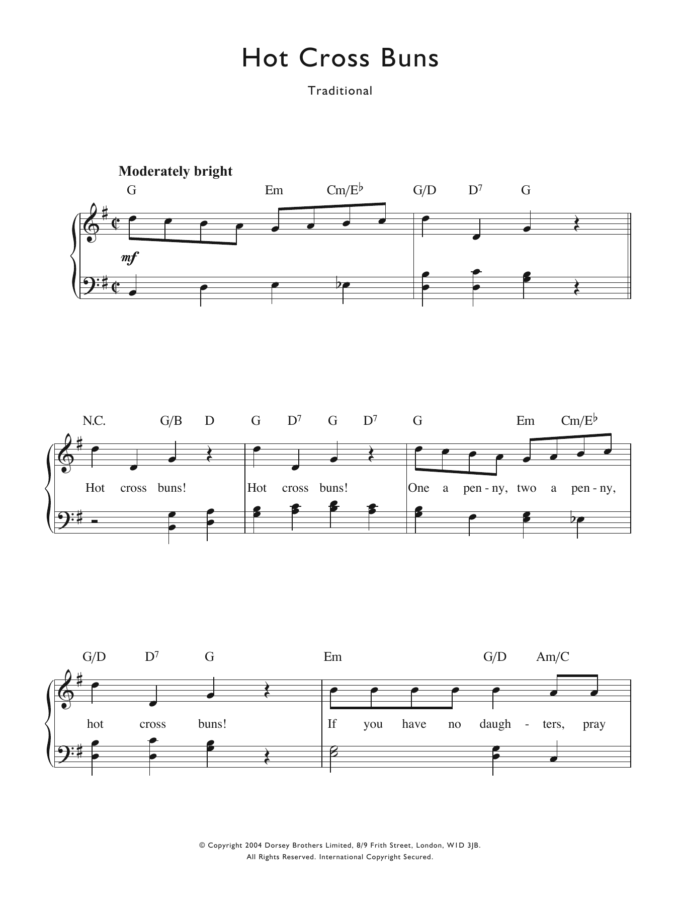 Hot Cross Buns By Traditional Nursery Rhyme Sheet Music For Piano