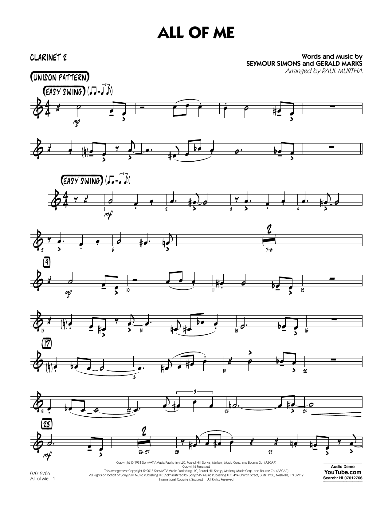 All Of Me Bb Clarinet 2 Sheet Music Paul Murtha Jazz Ensemble All Of Me Bb Clarinet 2 Sheet Music Paul Murtha Jazz Ensemble