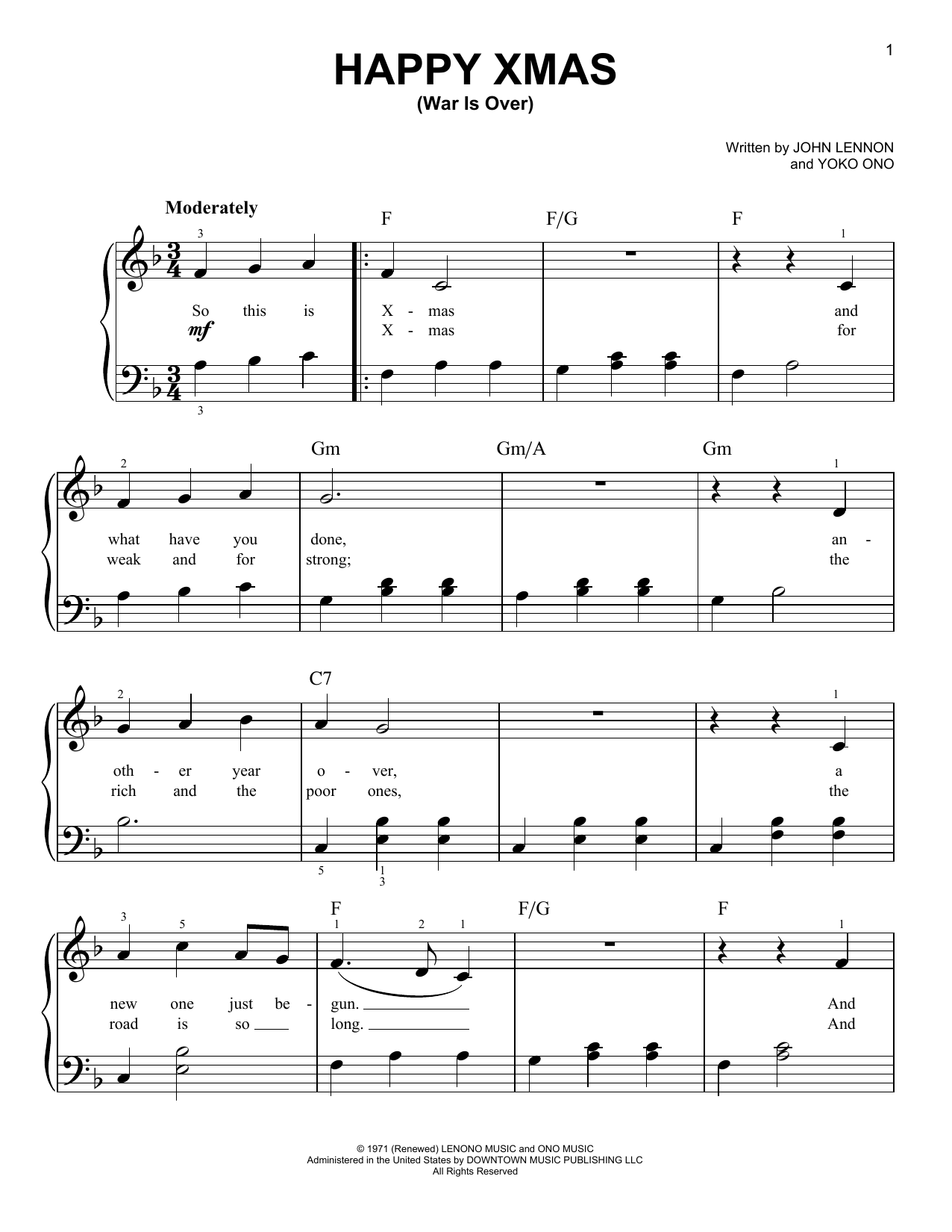 John Lennon Happy Xmas War Is Over Sheet Music John Lennon Happy Xmas War Is Over Sheet Music