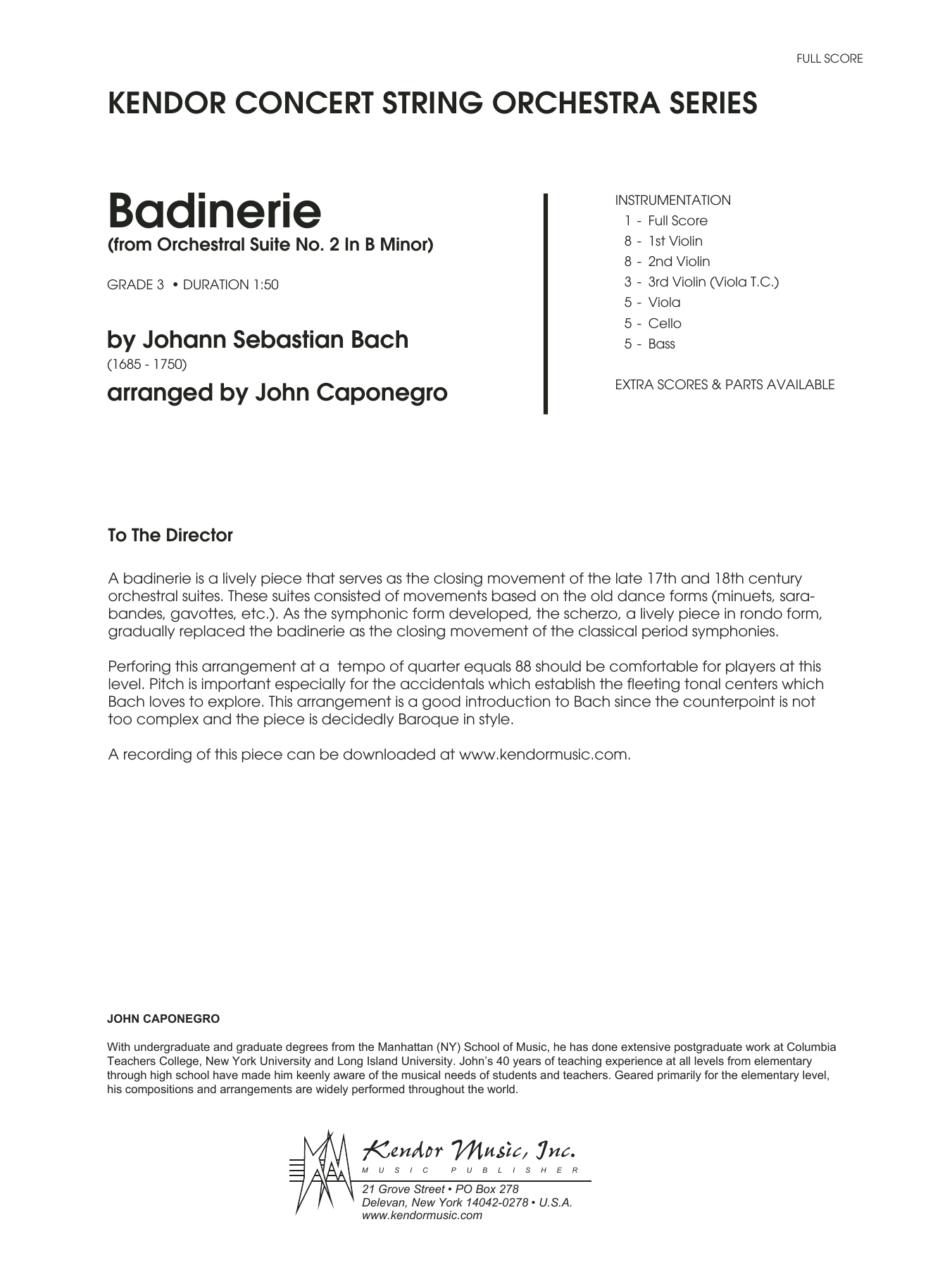 Badinerie (from Orchestral Suite No. 2 In B Minor) - Full Score Sheet ...