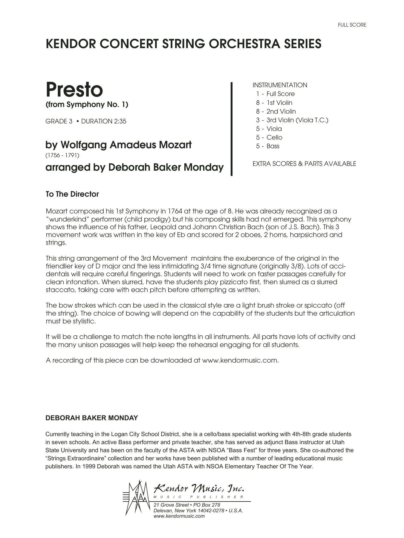 Presto (from Symphony No. 1) - Full Score Sheet Music | Deborah Baker ...