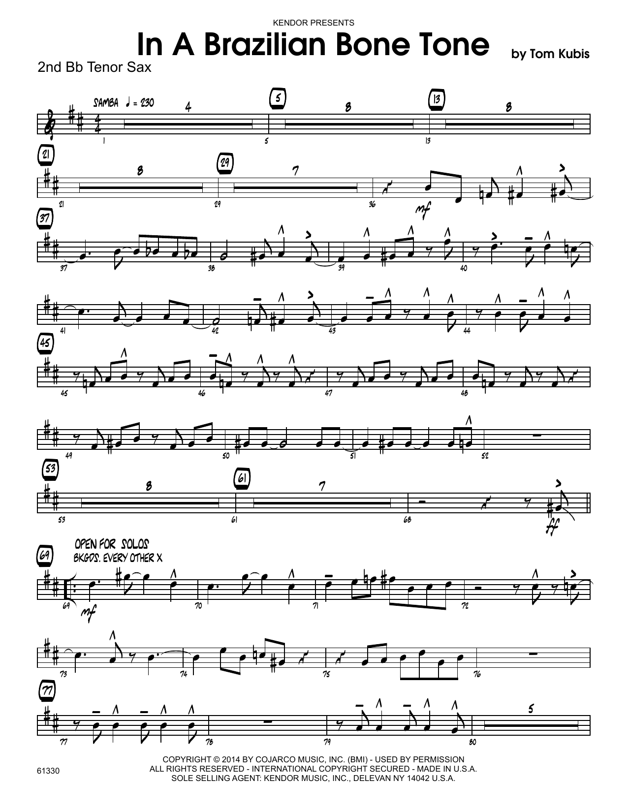 In A Brazilian Bone Tone - 2nd Bb Tenor Saxophone Sheet Music | Tom ...