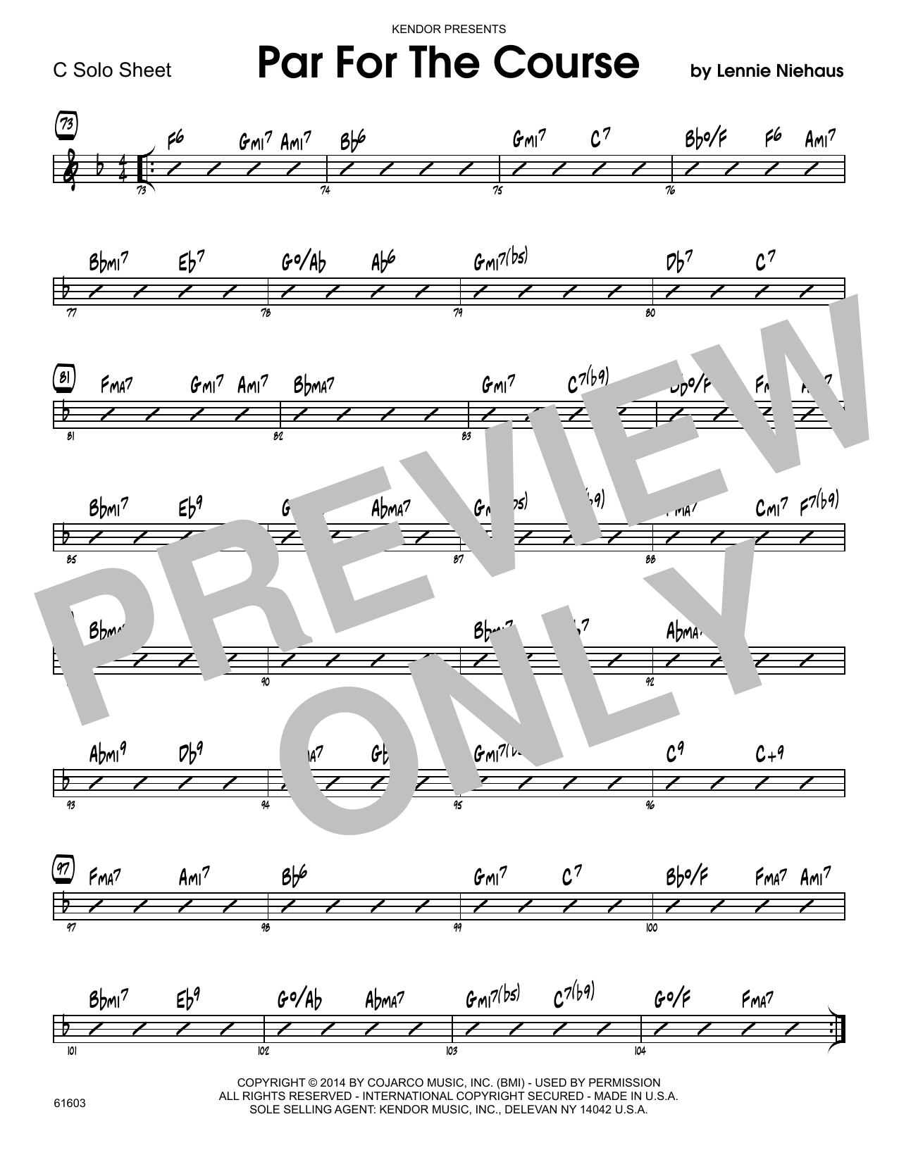 Par For The Course - C Solo Sheet Sheet Music | Lennie Niehaus | Jazz ...