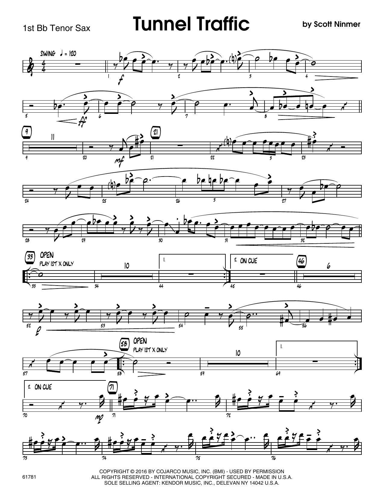Tunnel Traffic - 1st Tenor Saxophone Sheet Music | Ninmer | Jazz Ensemble