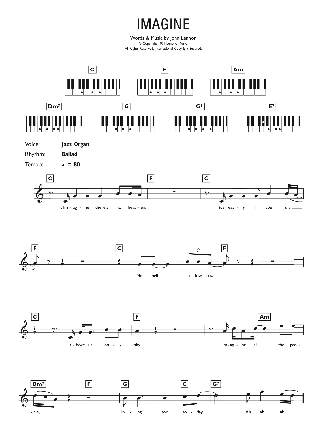 Imagine Noten John Lennon Klavier Akkorde Texte Imagine Noten John Lennon Klavier Akkorde Texte