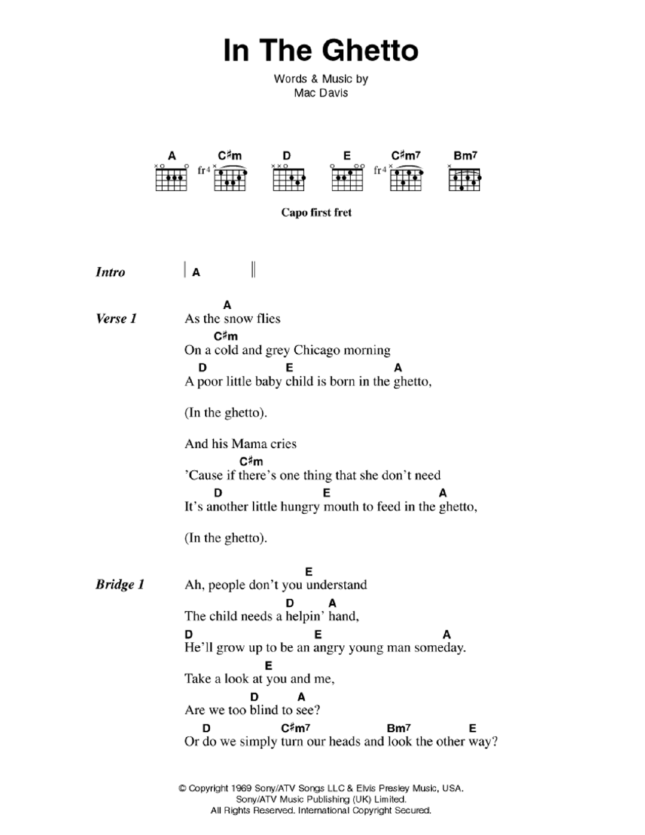 In The Ghetto By Elvis Presley Guitar Chords Lyrics Guitar Instructor In The Ghetto By Elvis Presley Guitar Chords Lyrics Guitar Instructor