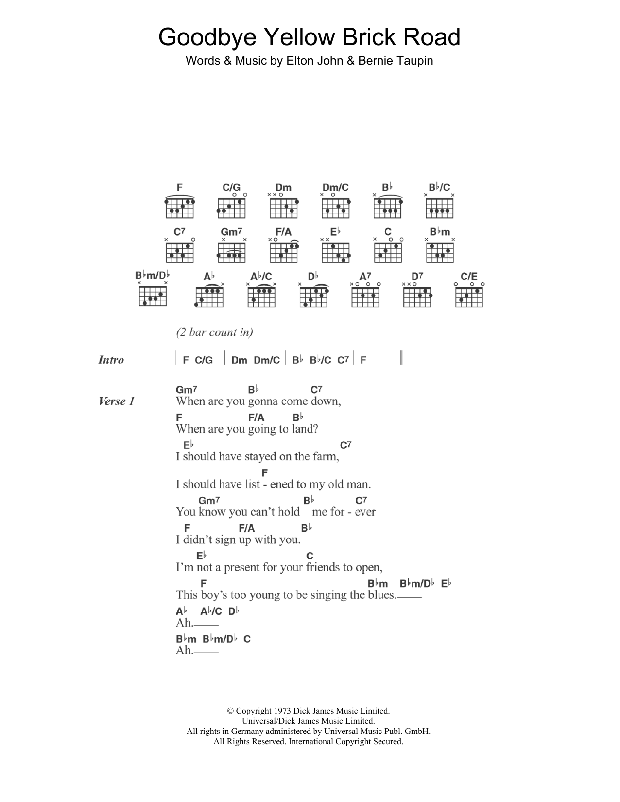Goodbye Yellow Brick Road Sheet Music Elton John Guitar Chords Lyrics Goodbye Yellow Brick Road Sheet Music Elton John Guitar Chords Lyrics