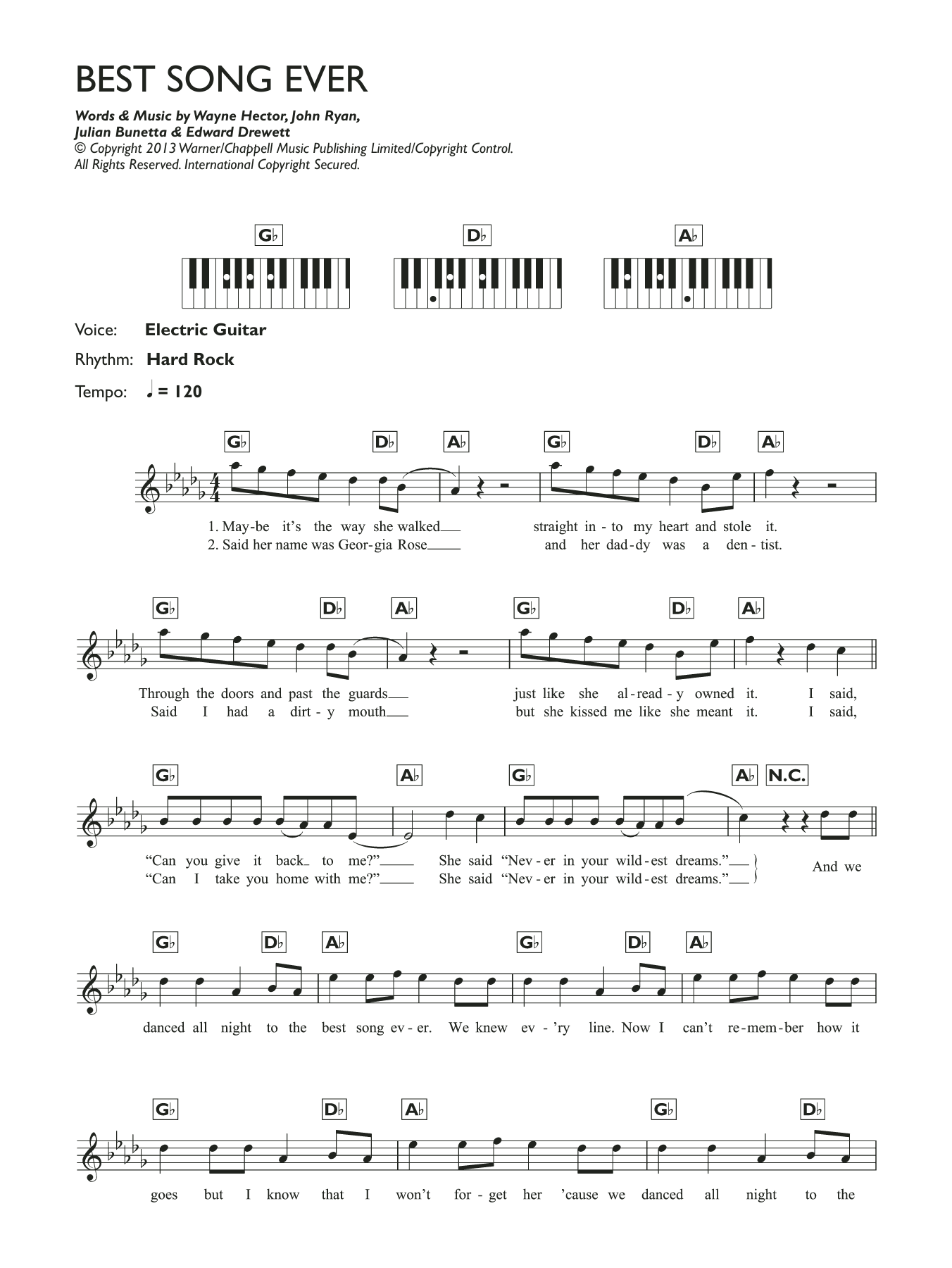 Best Song Ever Sheet Music One Direction Piano Chords Lyrics