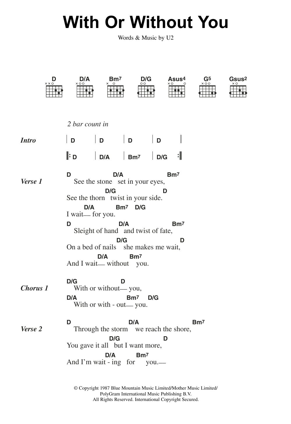 With Or Without You By U2 Sheet Music For Guitar Chords Lyrics At Sheet With Or Without You By U2 Sheet Music For Guitar Chords Lyrics At Sheet