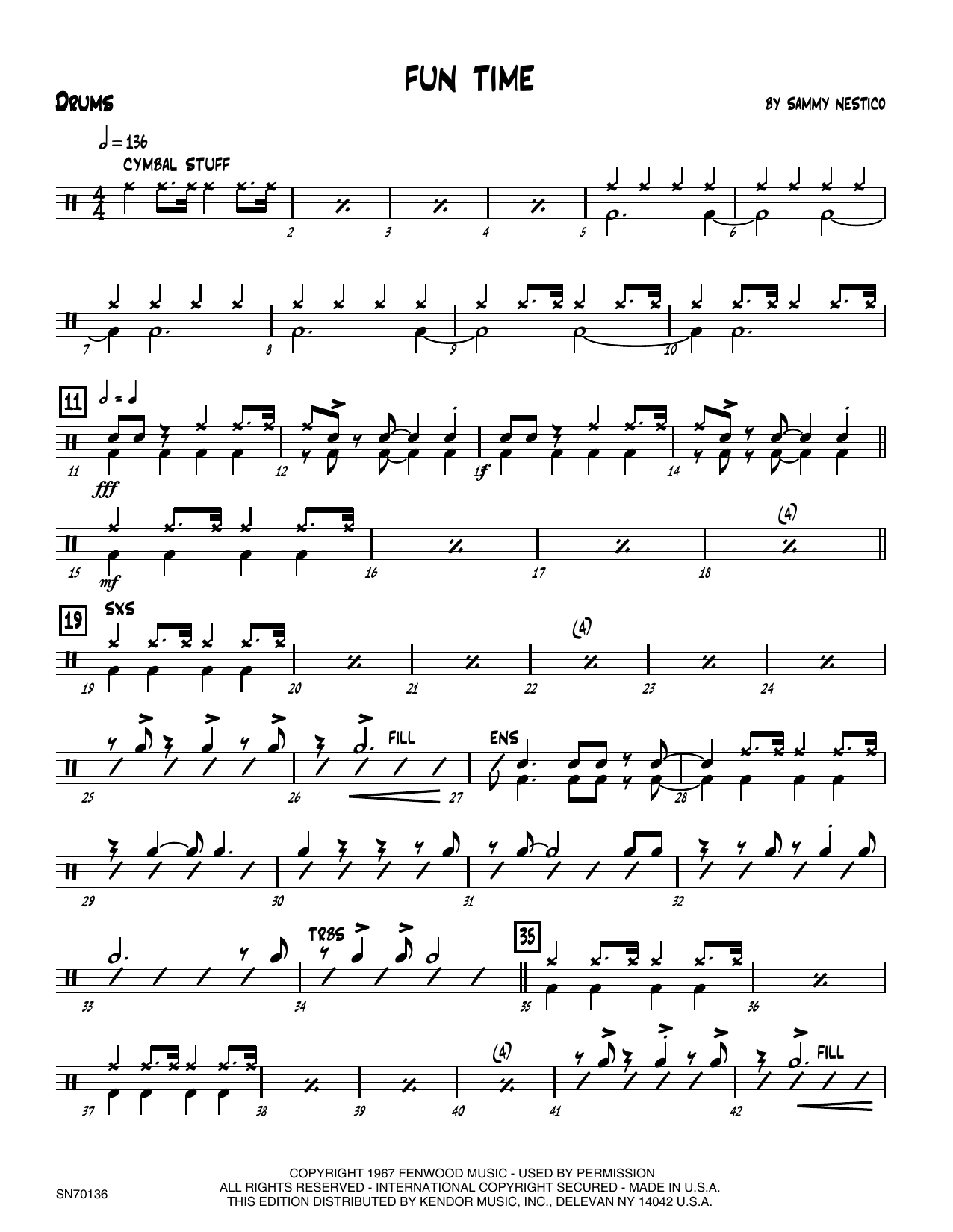 Fun Time - Drum Set Sheet Music | Sammy Nestico | Jazz Ensemble