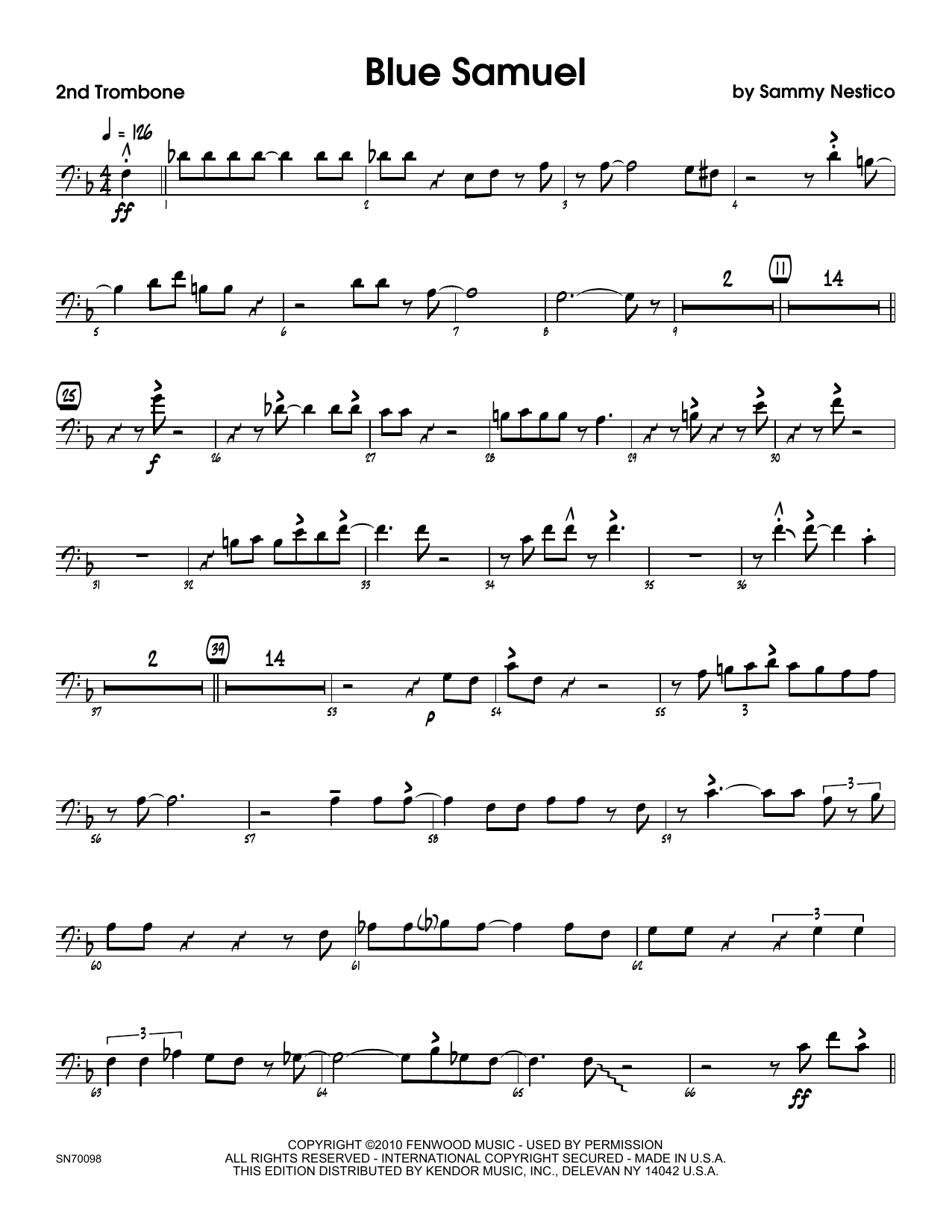 Blue Samuel - 2nd Trombone Sheet Music | Sammy Nestico | Jazz Ensemble