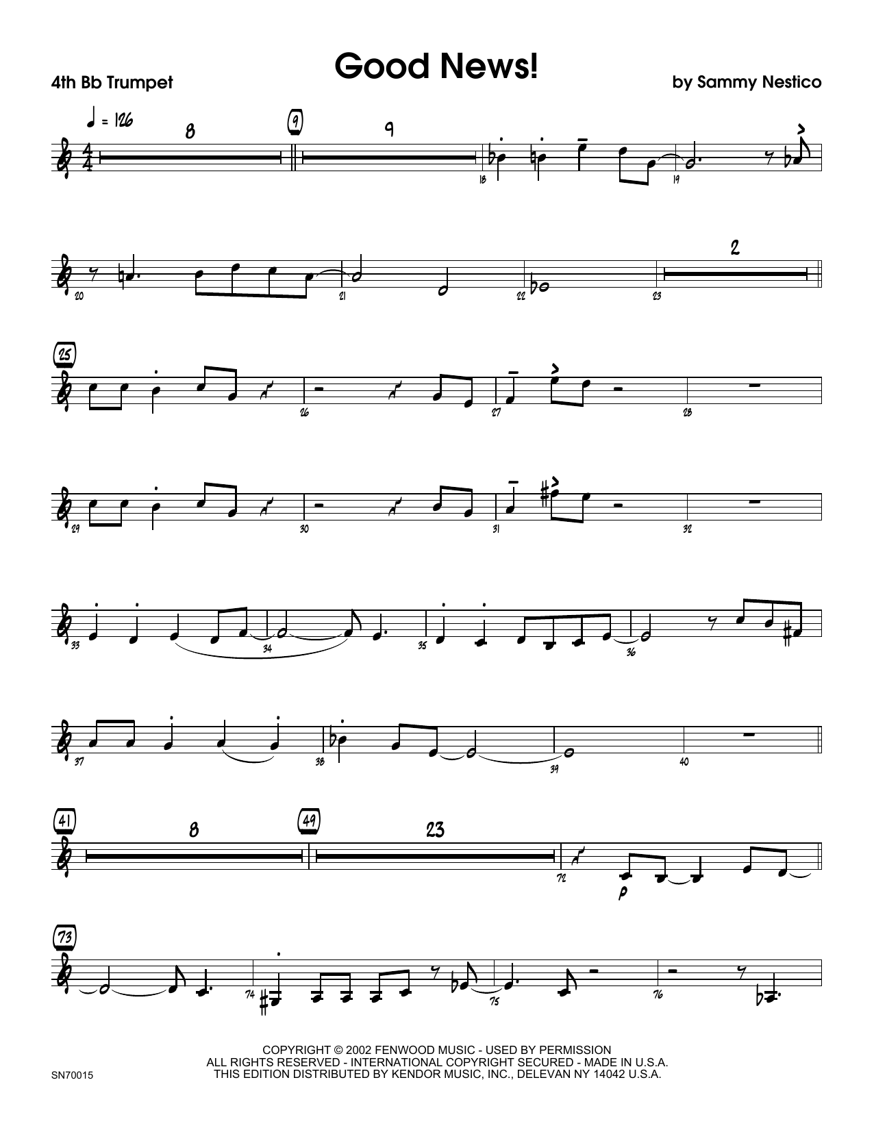 Good News! - 4th Bb Trumpet Sheet Music | Sammy Nestico | Jazz Ensemble