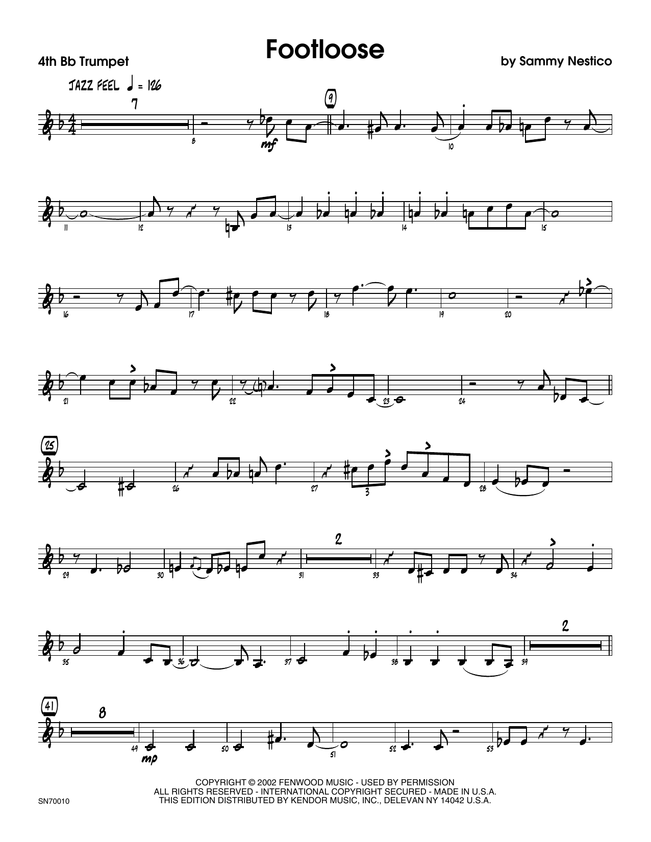 Footloose 4th Bb Trumpet Sheet Music Sammy Nestico Jazz Ensemble Footloose 4th Bb Trumpet Sheet Music Sammy Nestico Jazz Ensemble