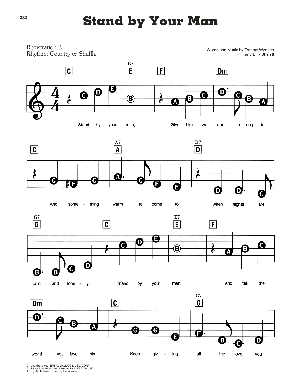 Stand By Your Man E Z Play Today Print Sheet Music Now