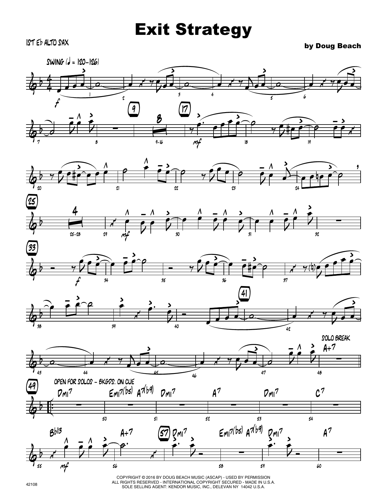 Exit Strategy - 1st Eb Alto Saxophone Sheet Music | Doug Beach | Jazz ...