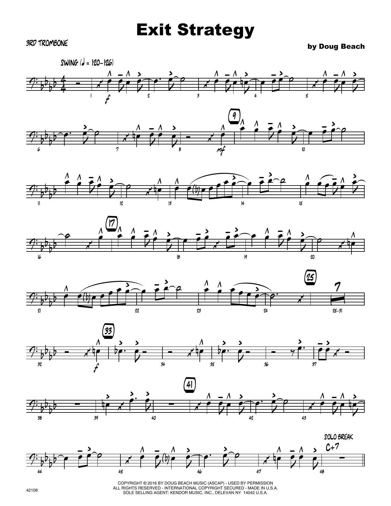 Exit Strategy - 3rd Trombone Sheet Music | Doug Beach | Jazz Ensemble