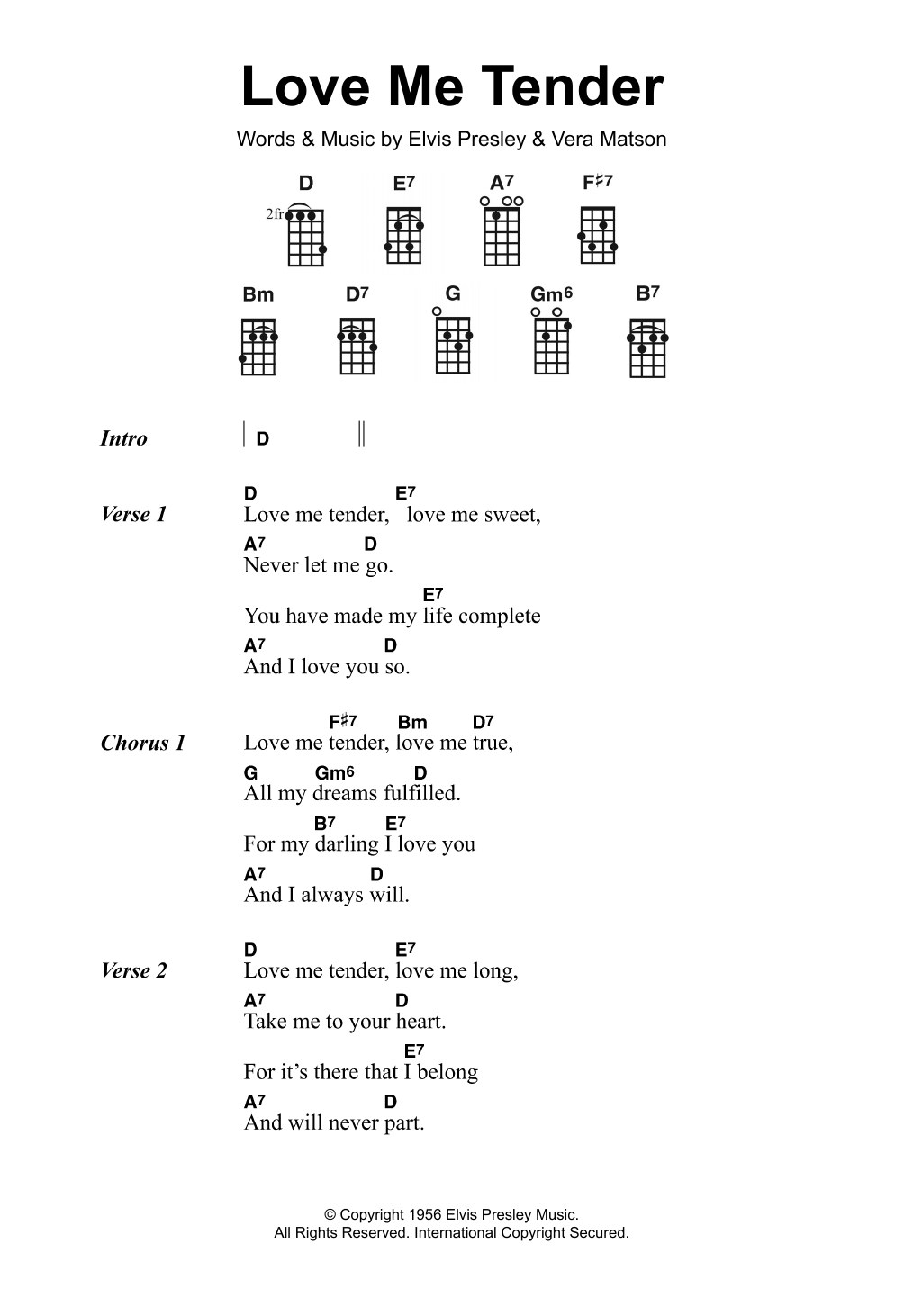 Love Me Tender Sheet Music Elvis Presley Ukulele Chords Lyrics Love Me Tender Sheet Music Elvis Presley Ukulele Chords Lyrics
